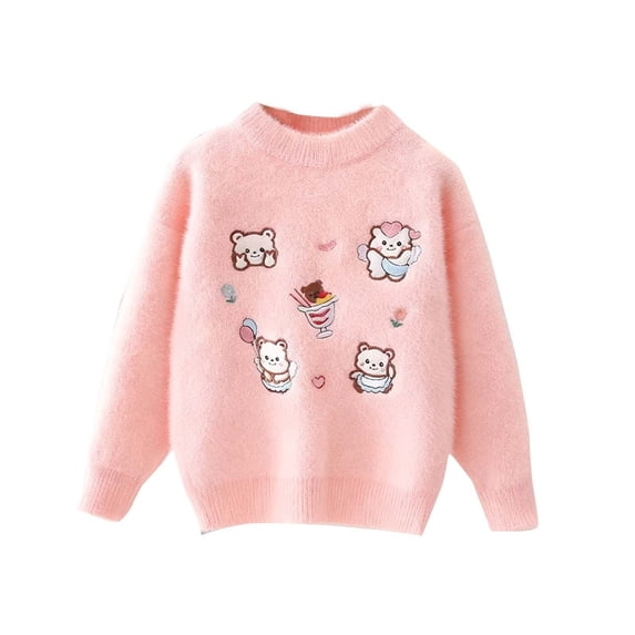 Fluffy Pullover Sweater Girls Size 8 Bear Embroidered Cotton Knit ...