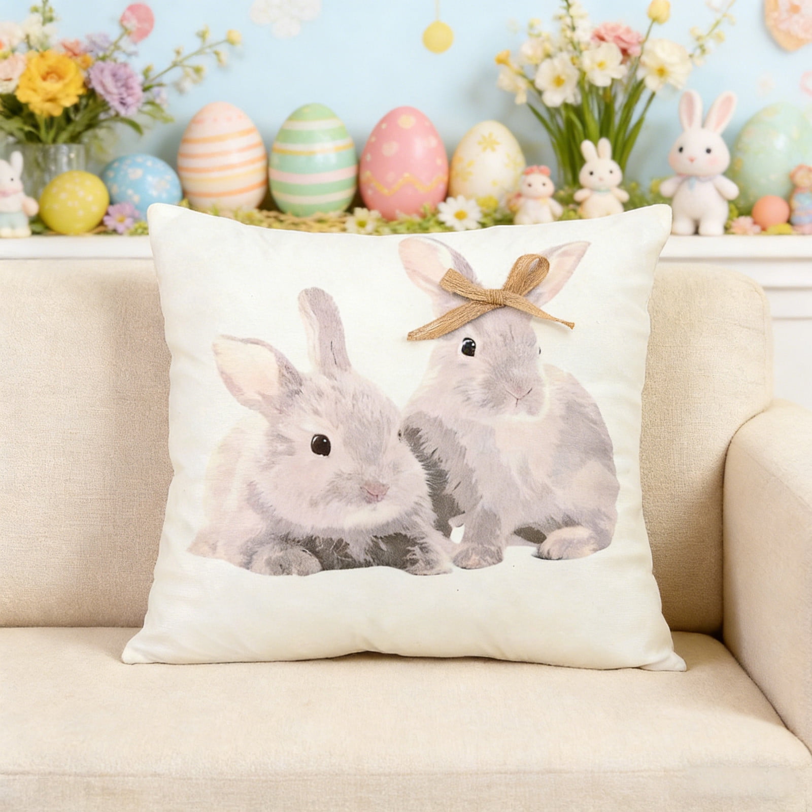 Fluffy Rabbit Pillow Cover, Easter Themed Cushion Case for Sofa Bed ...