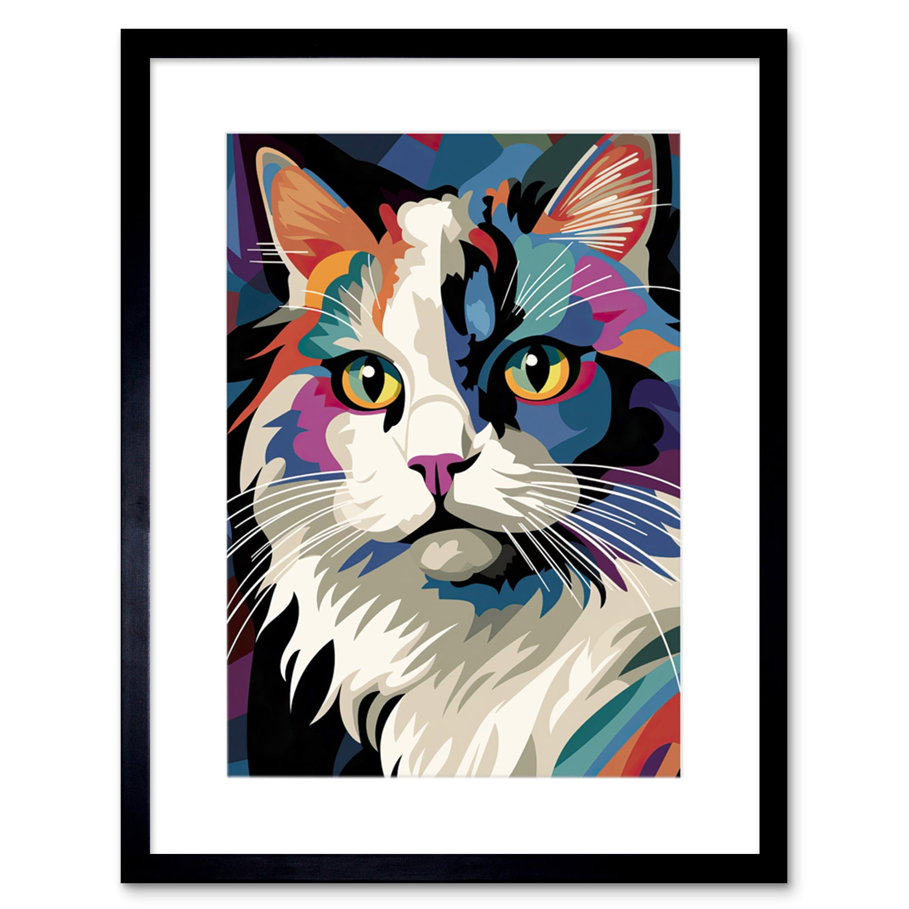 Fluffy Ragdoll Cat Portrait Colourful Purple Blue Black Modern Flt ...