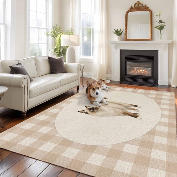 Fluffy Ragdoll Cat Washable Area Rug 8x10 Retro Modern Cat Linen Plaid ...