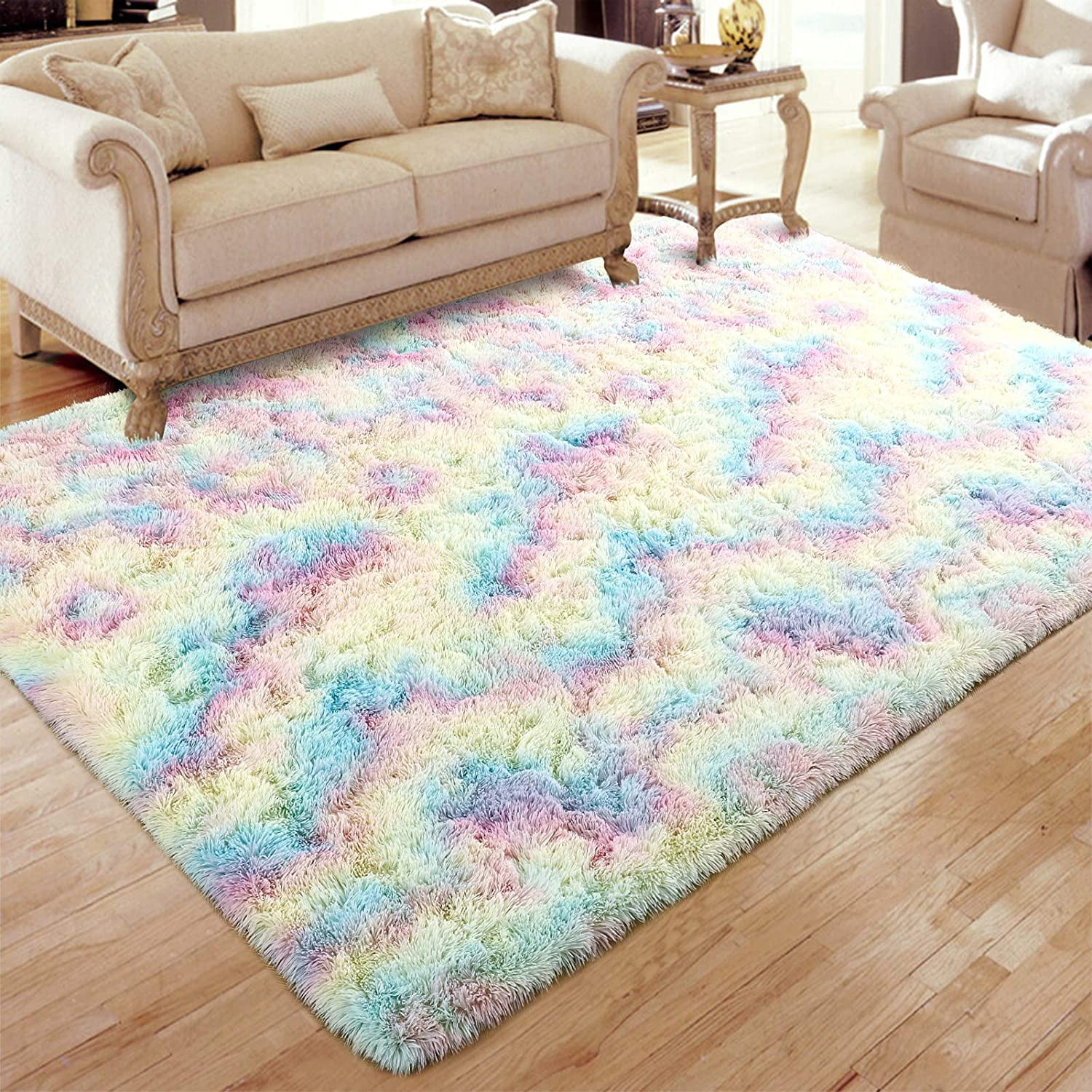 Fluffy Rainbow Area Rugs for Bedroom Soft Colorful Rugs for Girls Room ...