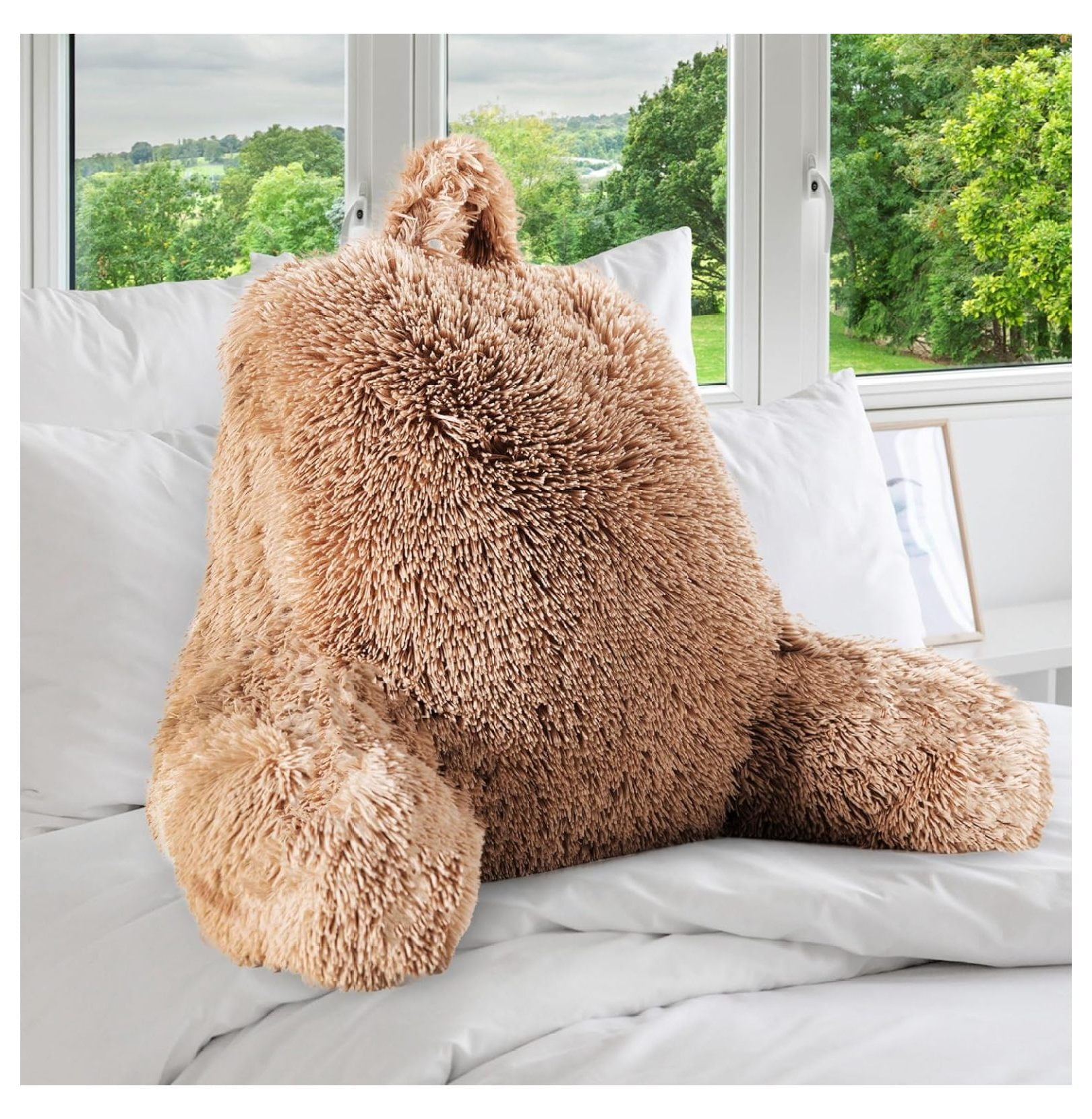 Fluffy Reading Pillow Chair - Shaggy Hair Chair Pillow with Arms for ...