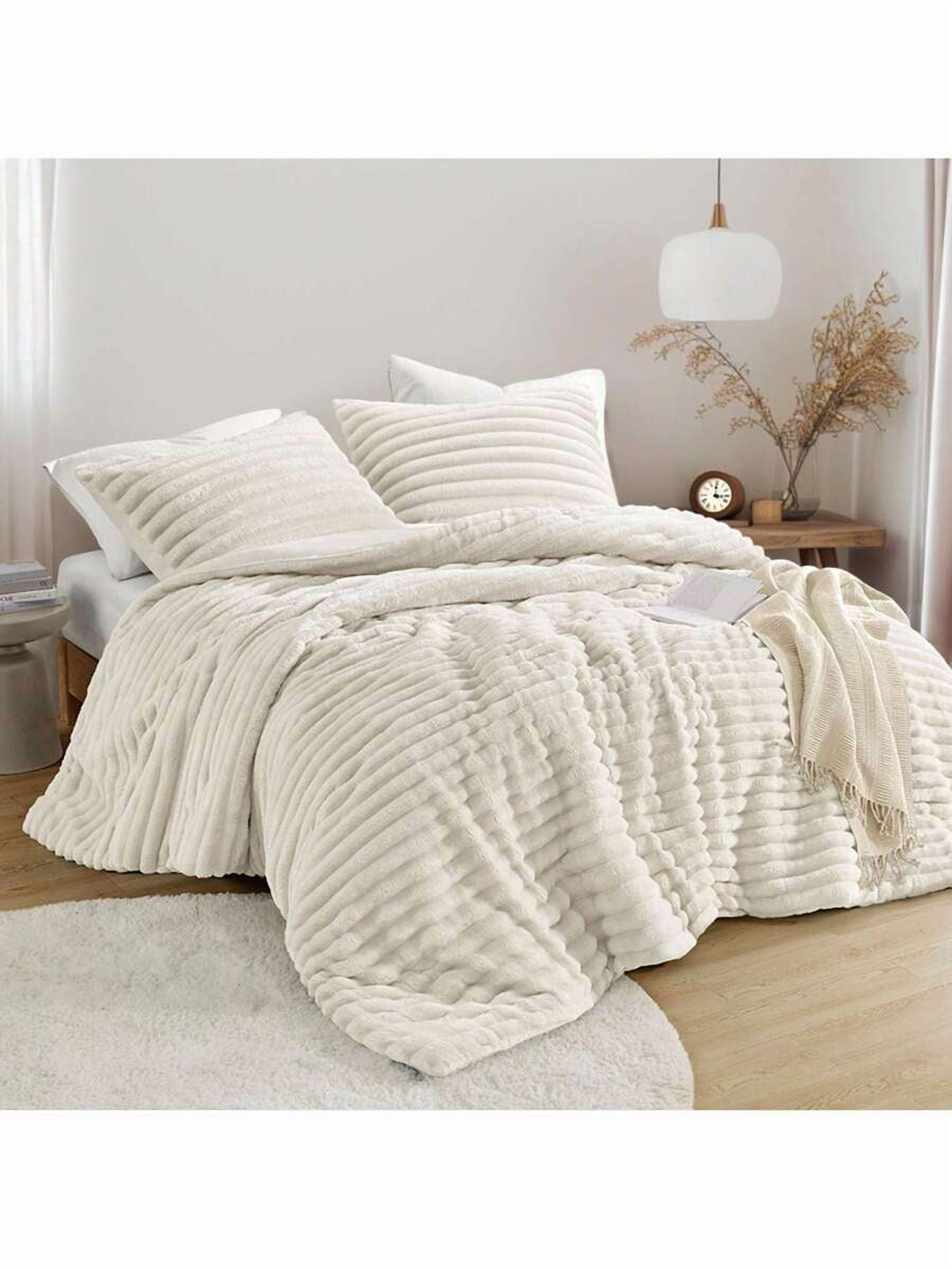 Fluffy Ribbed Cord-Textured Comforter Set, 300 GSM Plush Weighted ...