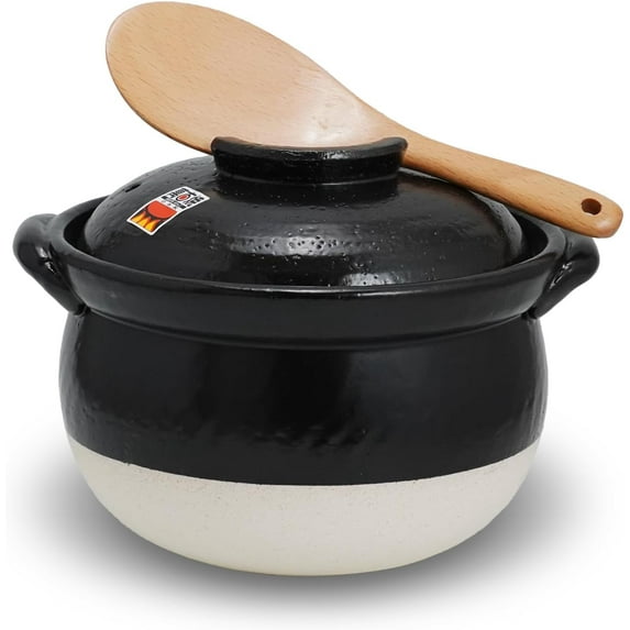 Fluffy Rice Pot, Earthenware Rice Cooker with Inner Lid Measuring Cup ...