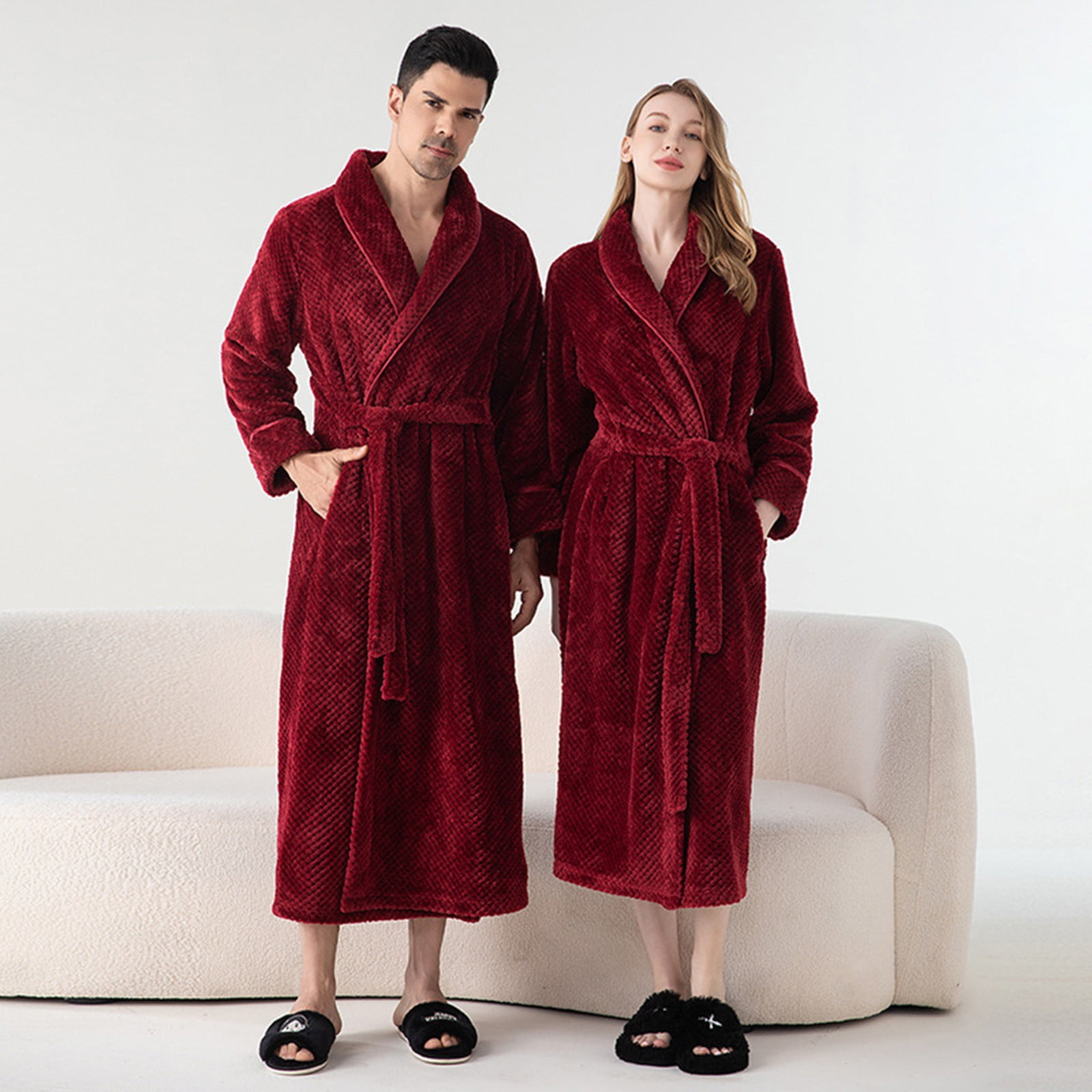 Fluffy Robe for Couples Pajamas Soft Fleece Bathrobe Women Men Winter ...