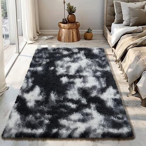 Fluffy Rug Shaggy Area Rug, Mottling Black 3x5 Area Rugs for Bedroom ...