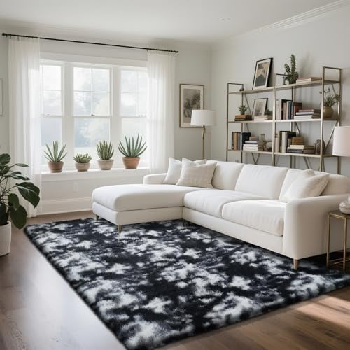 Fluffy Rug Shaggy Area Rug, Mottling Black 4x6 Area Rugs for Bedroom ...