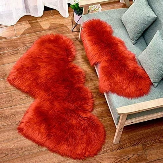 Fluffy Rugs Heart Rug Decor,Double Heart Faux Sheepskin Rug Soft Long ...