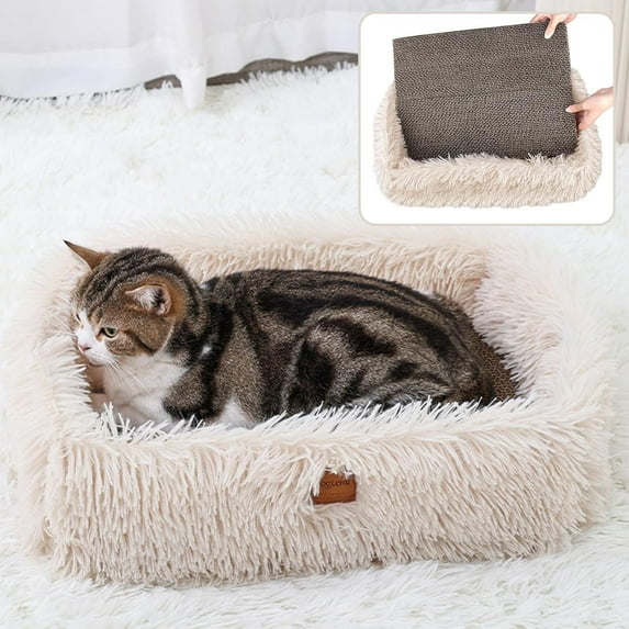 Fluffy Scratcher Lounge Box with Removable Cardboard, Rectangular Bed ...