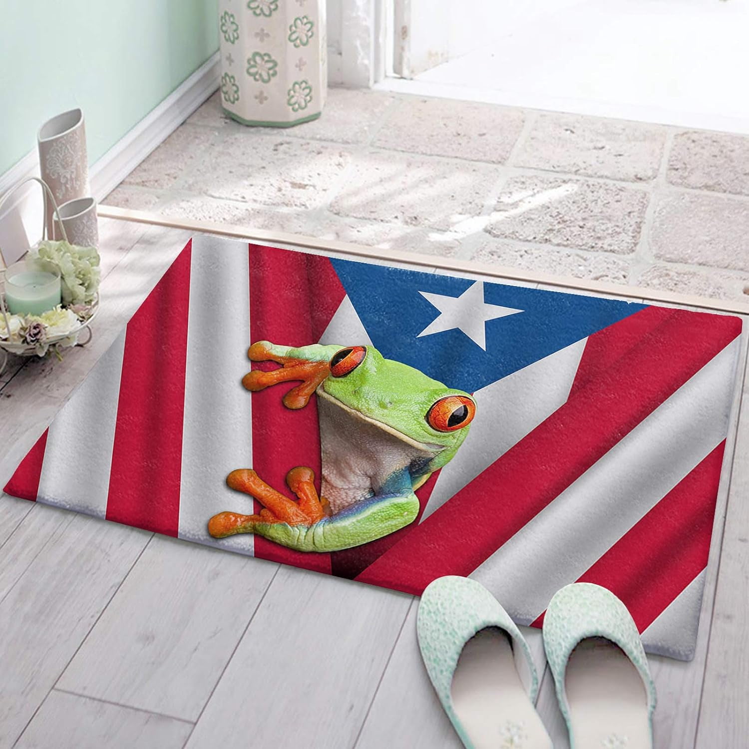 Fluffy Shag Bath Mat Puerto Rican Flag Red-Eyed Frog Area Rugs Warm ...