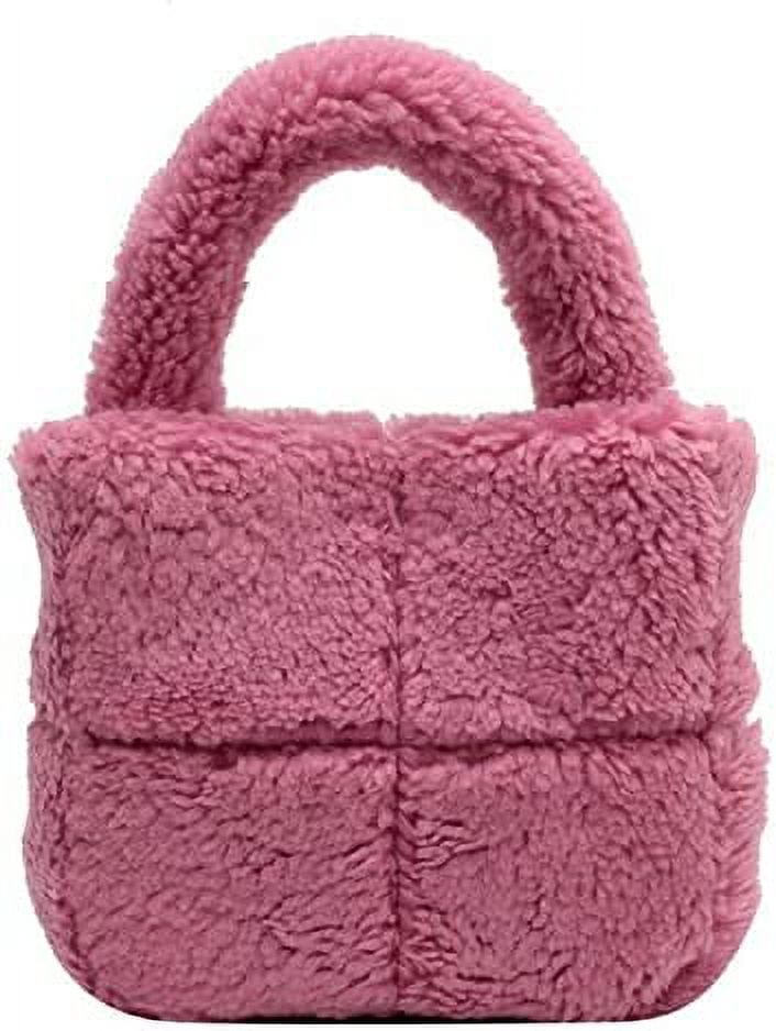 Fluffy Sherpa Mini Tote Bag for Women Girls Kawaii Purse Cute Tote Bag ...