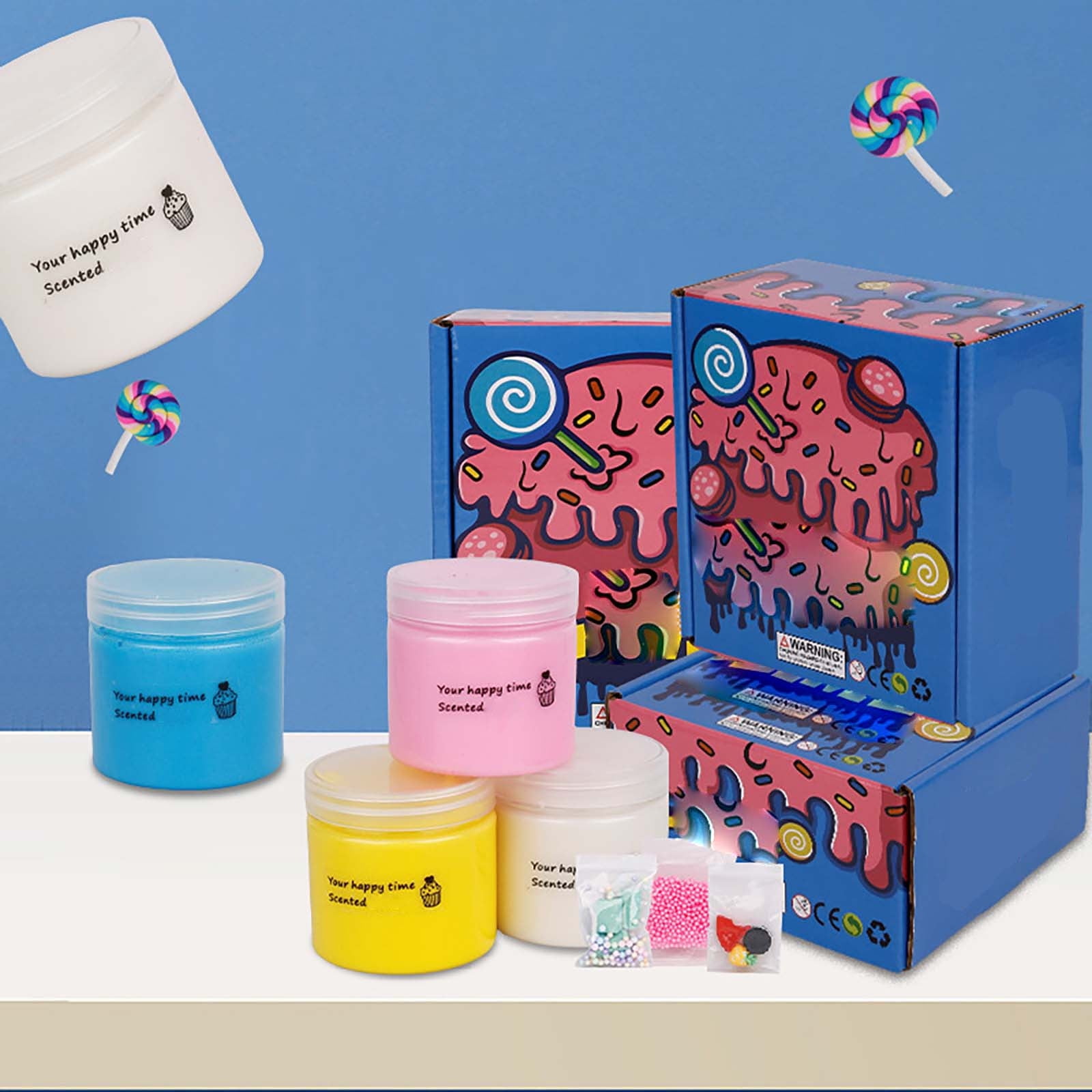 Fluffy Slime Set | Four-Color Assortment: Blue, Yellow, Red, Green ...