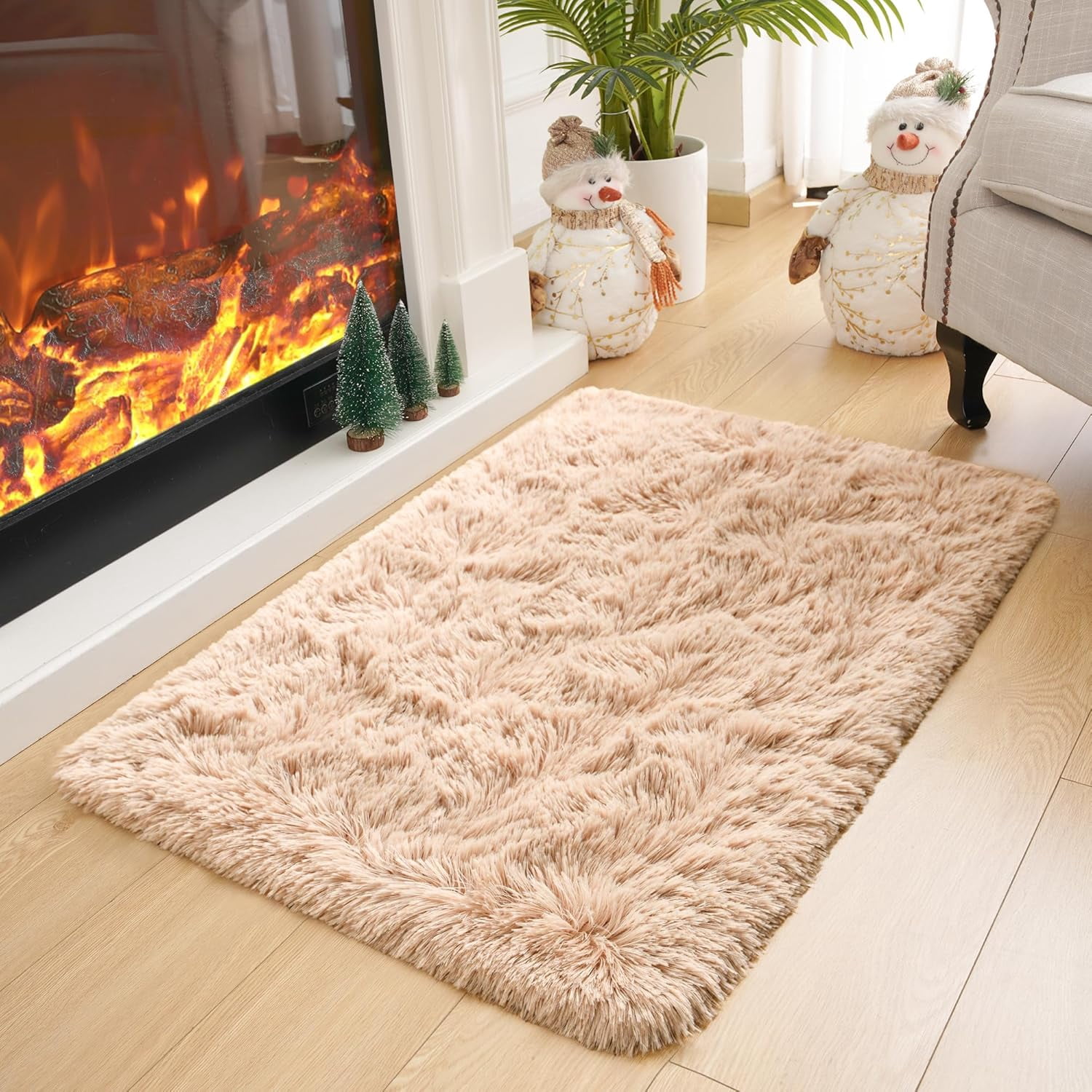 Fluffy Small Beige Rugs for Bedroom,2x3 Shaggy Bedroom Carpet,Thick ...