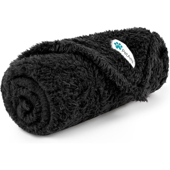 Fluffy Soft & Blanket - Black Sherpa Fleece, Calming Pet Blanket for ...