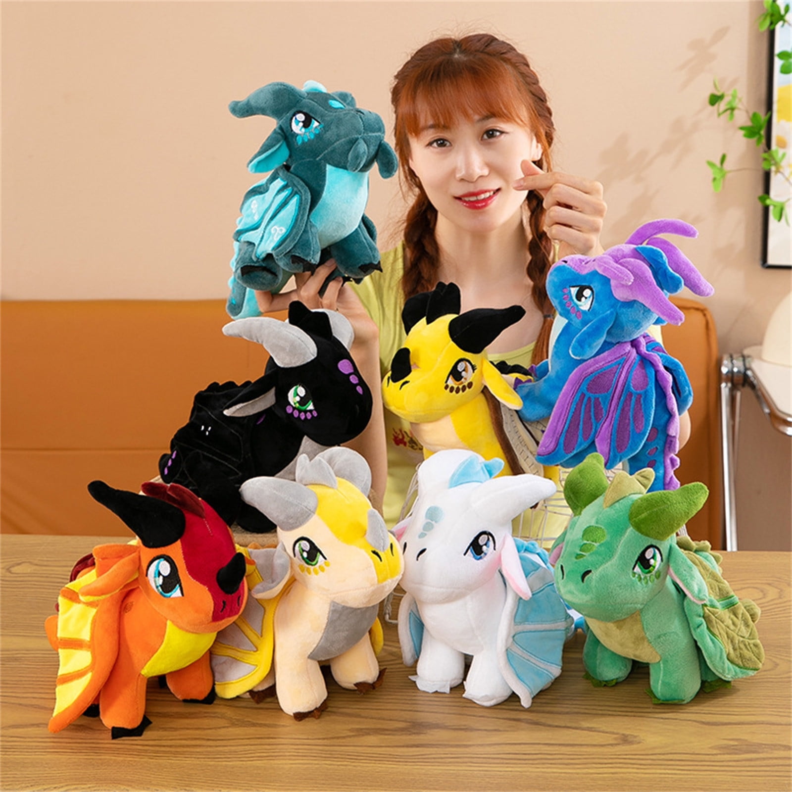 Fluffy Soft Wings Dragon Plushie Set: Miniature Flying Dragon Stuffed ...