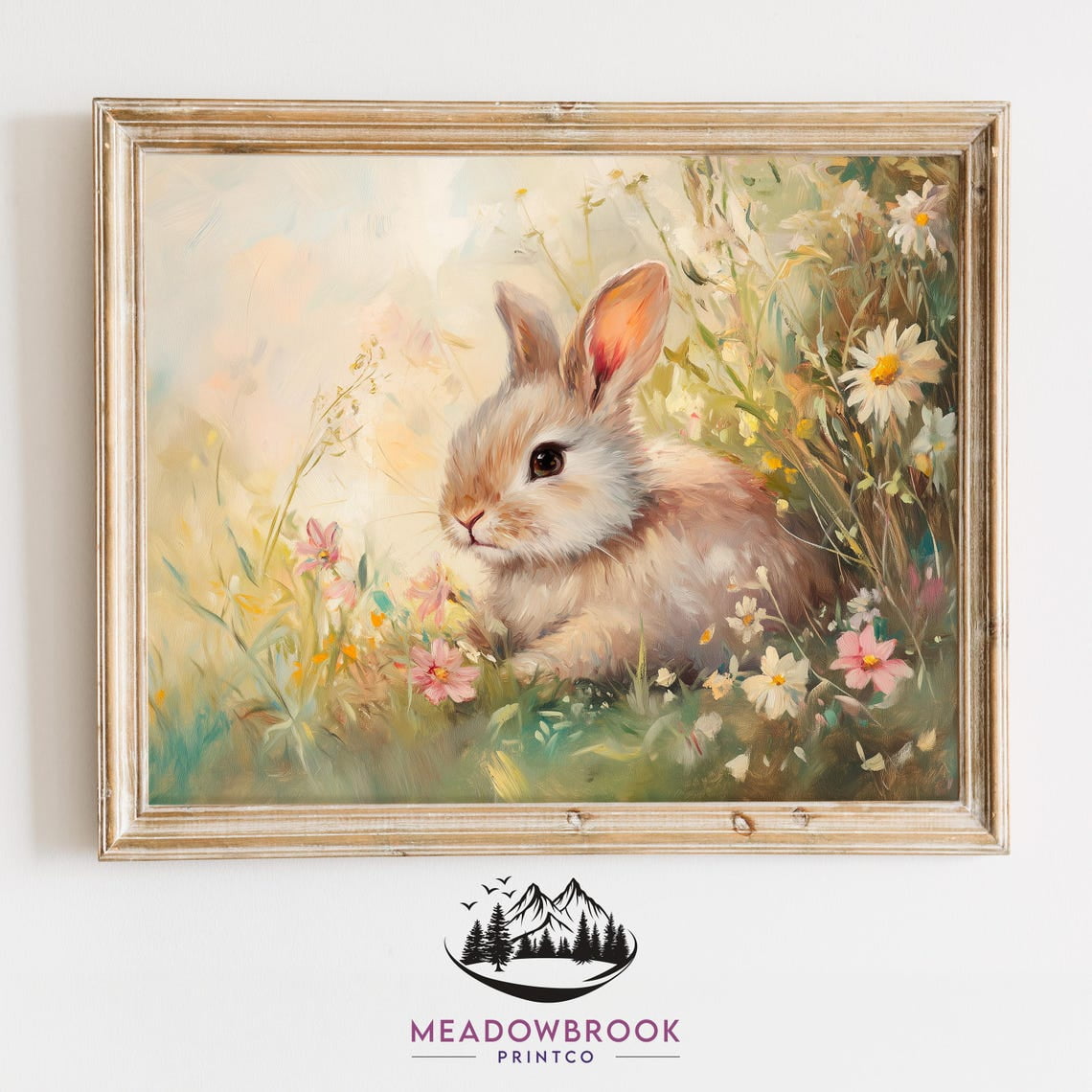 Fluffy Spring Bunny In Wildflowers Print, Vintage Rabbit Painting ...