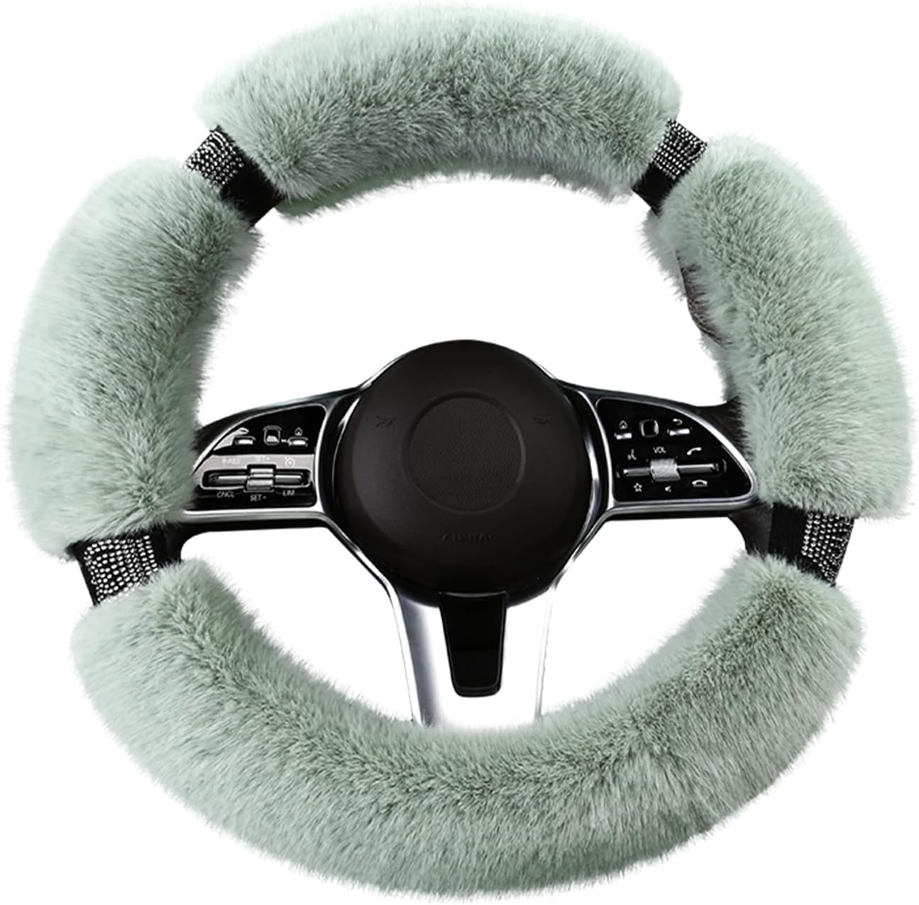 Fluffy Steering Wheel Cover for Women with Bling Crystal Diamond, Warm ...