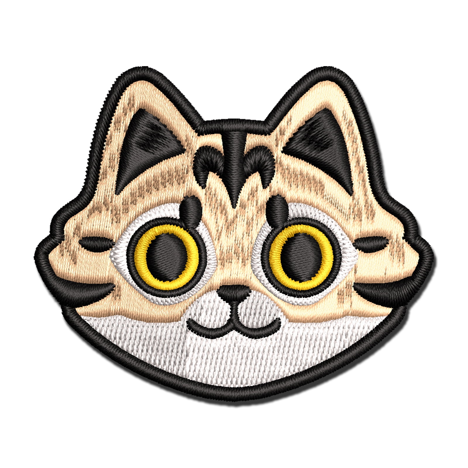 Fluffy Striped Tabby Cat Head Applique Multi-Color Embroidered Iron-On ...