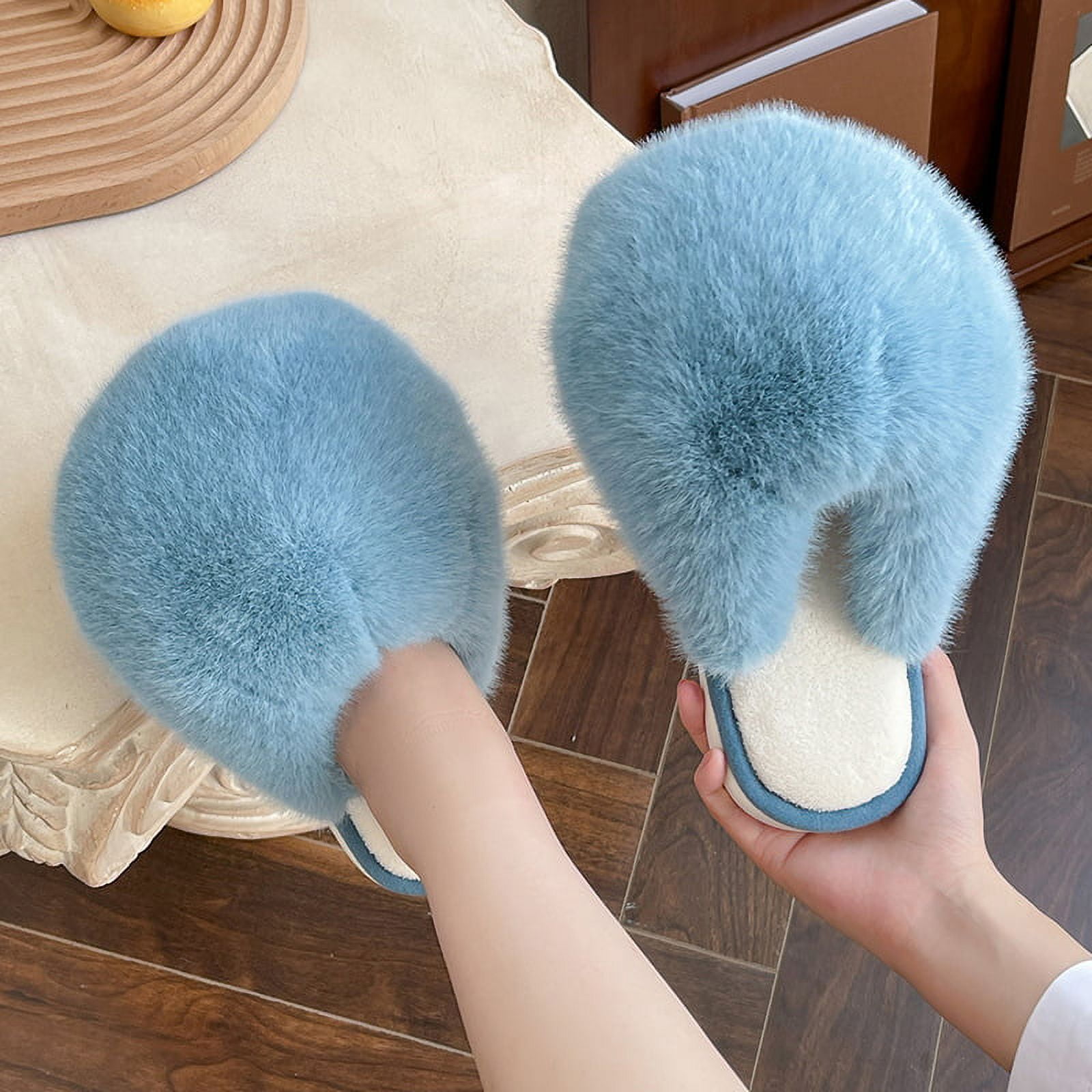 Fluffy Stuffed Slippers Non-slip Indoor House Shoes Comfy Plush Slip ...