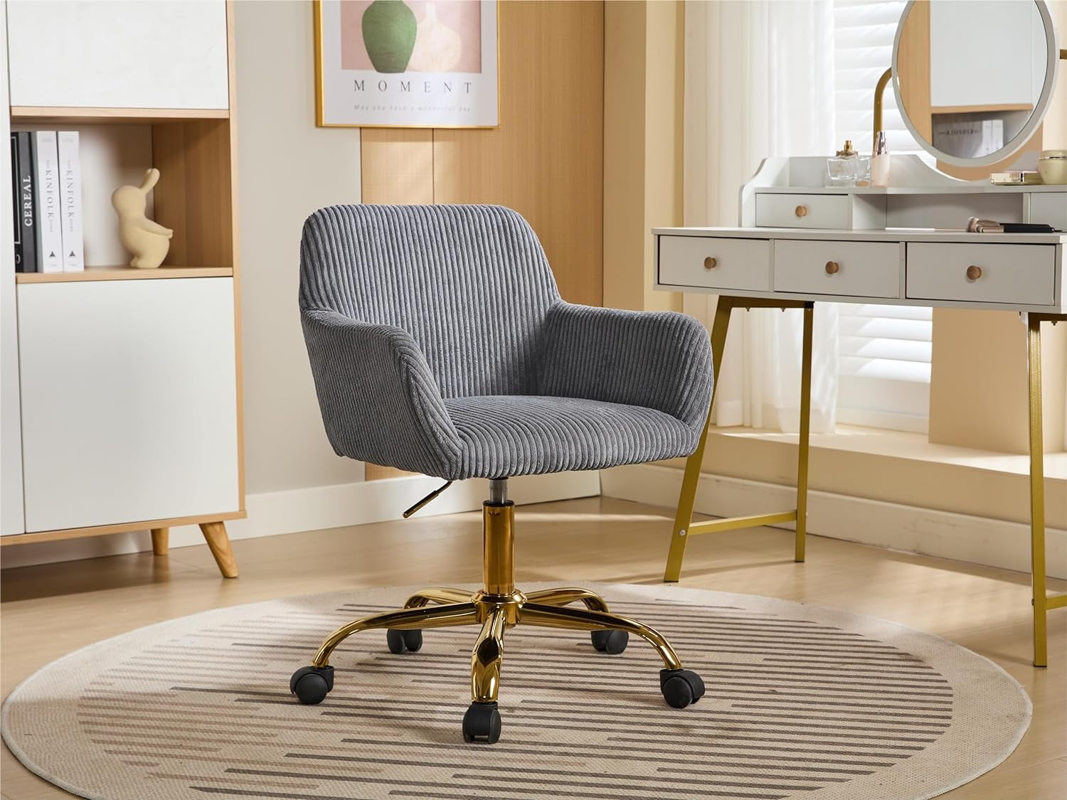 Fluffy Swivel Modern Armchair with Wheels, Upholstered Fuzzy Height ...