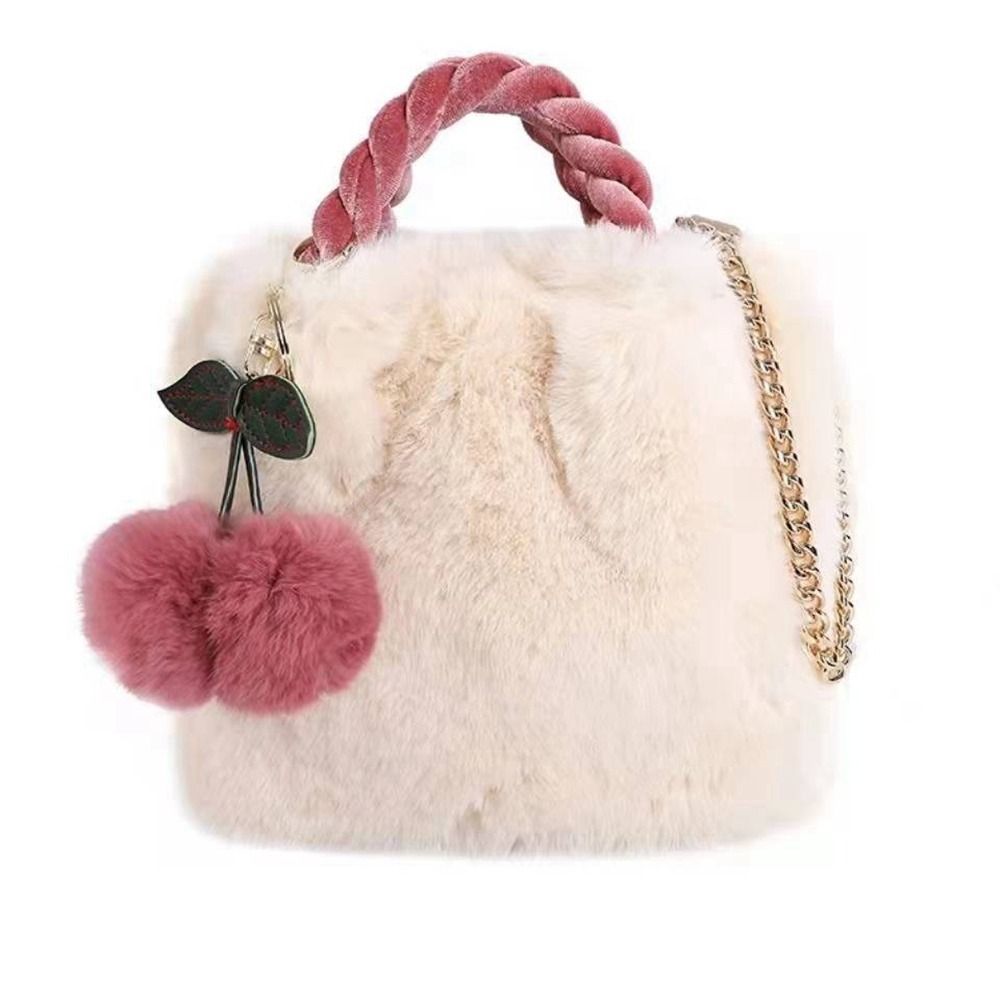 Fluffy Tote Bag with Chain Strap Cherry Plush Handbag Purse Shoulder ...