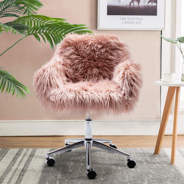 Fluffy Upholstered Dressing Chair, SYNGAR Modern Faux Fur Vanity Chair ...