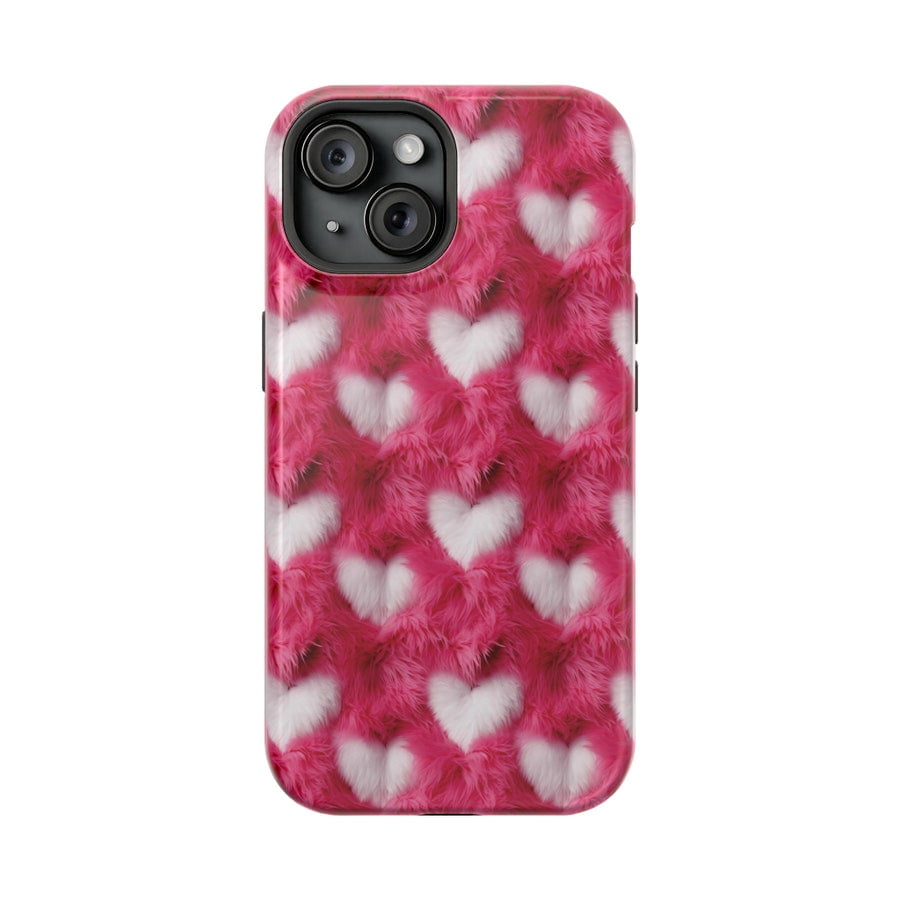 Fluffy Valentine's Day Hearts MagSafe Tough Case with iPhone 17 to 11 ...