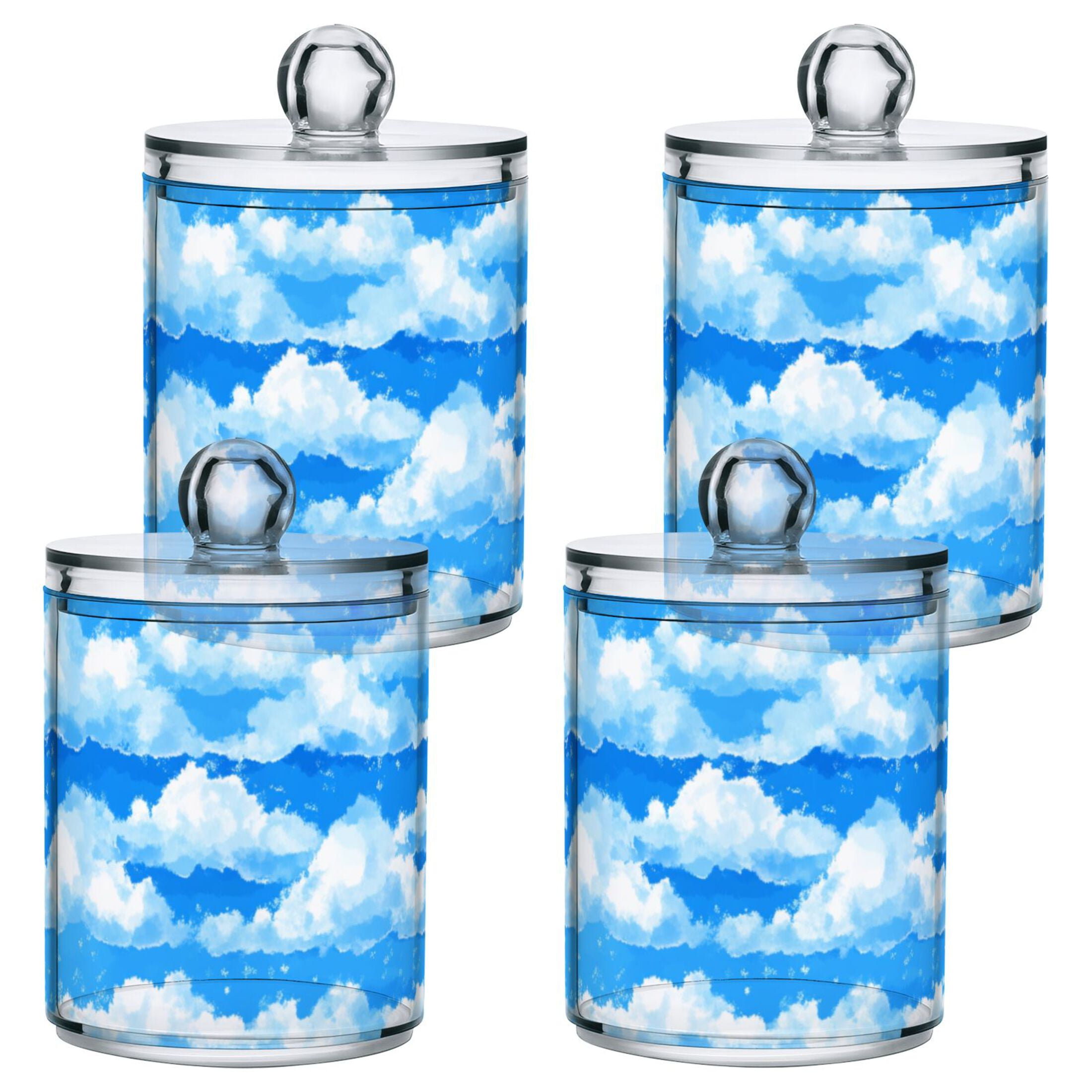 Fluffy White Clouds Bathroom Canisters Set of 4 Translucent Plastic ...