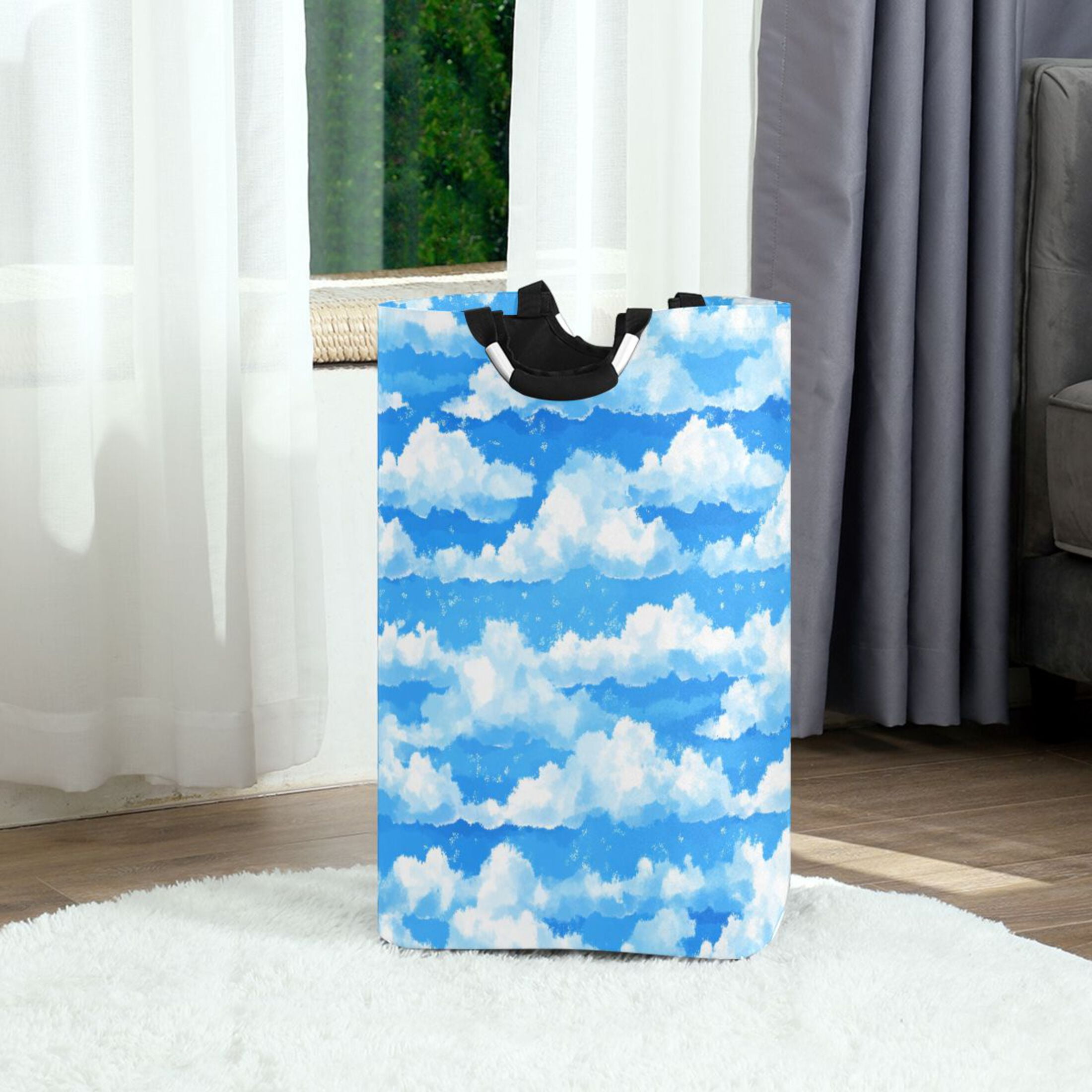 Fluffy White Clouds Foldable Laundry Hamper 12.6x11x22.7in with Handles ...