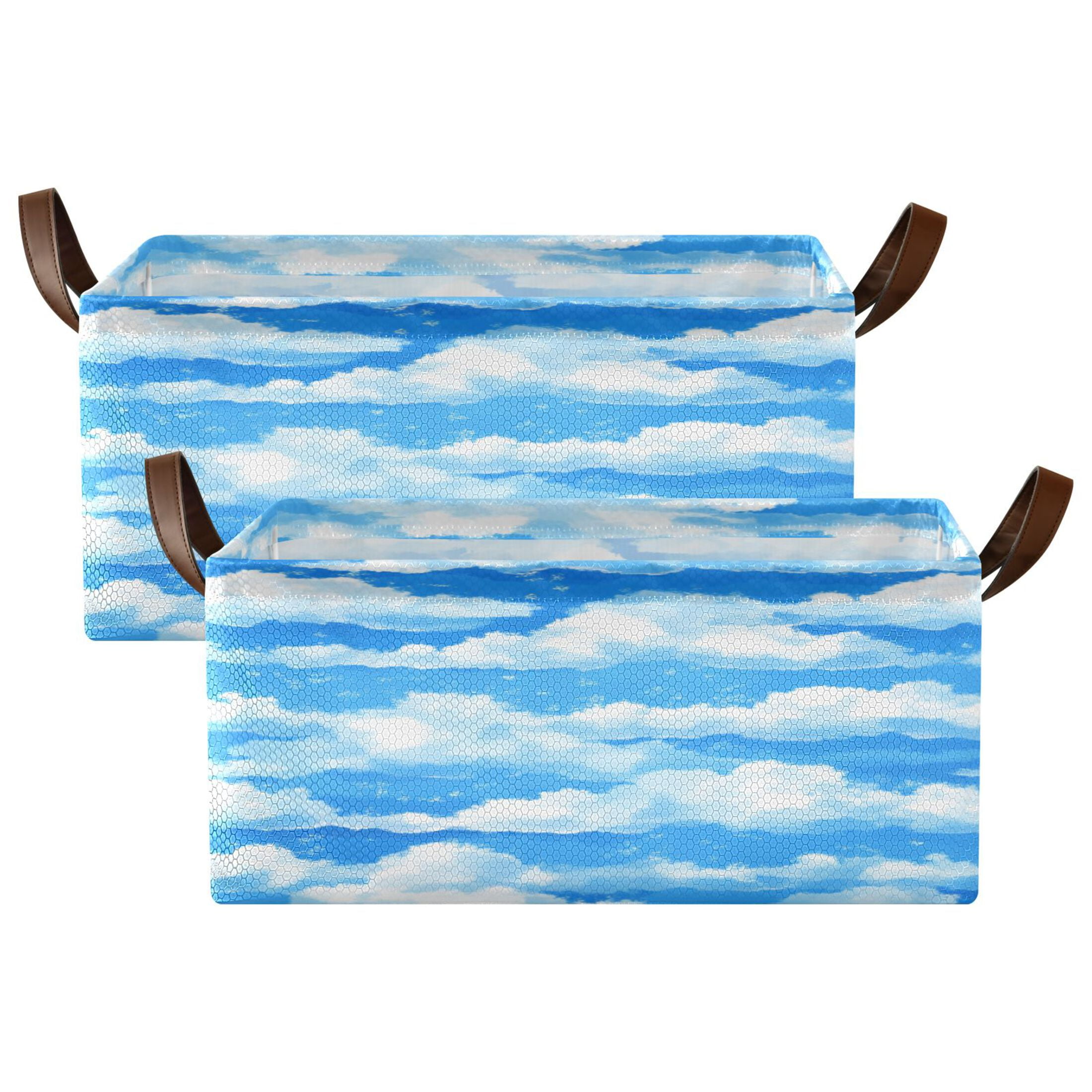 Fluffy White Clouds Shelf Baskets Set of 2 Foldable Metal Frame Open ...