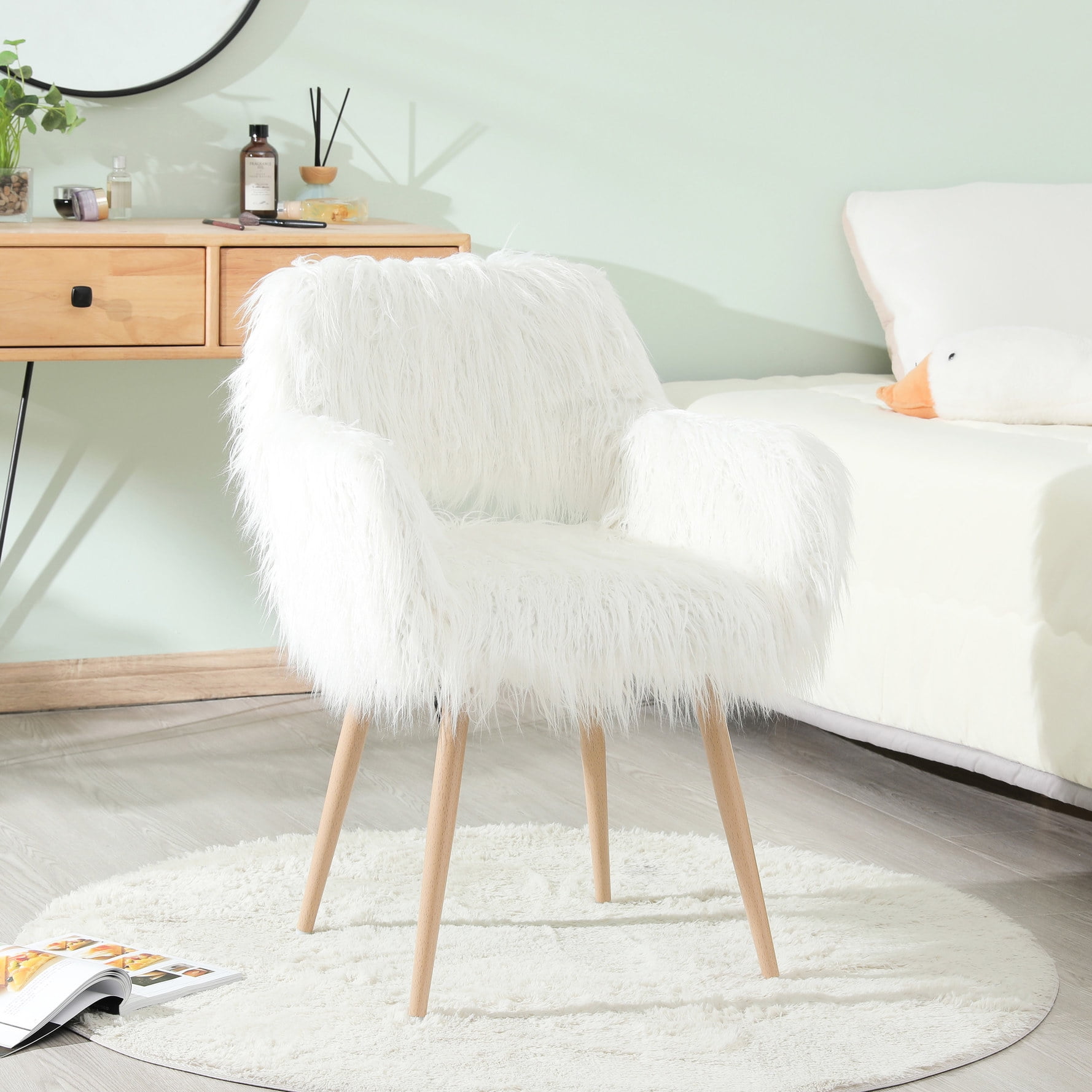 Fluffy White Faux Fur Dining Chair / Brings Coziness Indoors / Floor ...