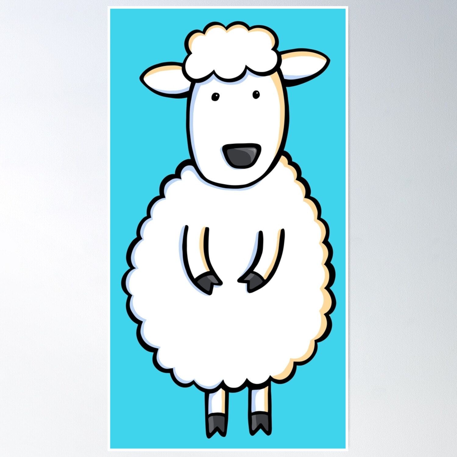 Fluffy White Sheep Illustration On Teal Blue Poster Wall Art, Modern ...
