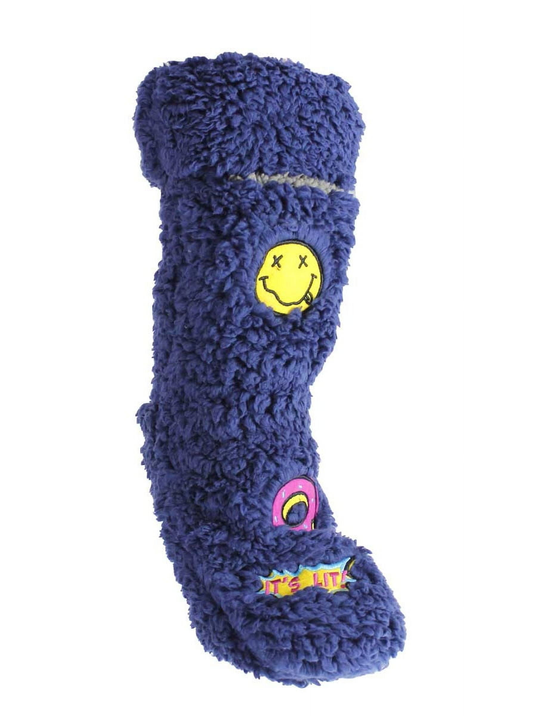 Fluffy cell phone pocket slipper sock, Navy, Lit patches - Walmart.com