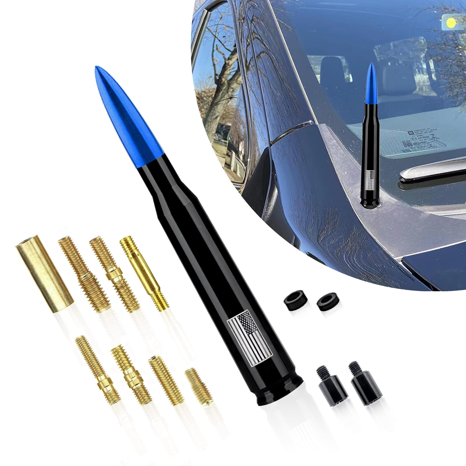 Fluher 1 PC Car Bullet Antenna, American Flag Technology Metal Texture ...