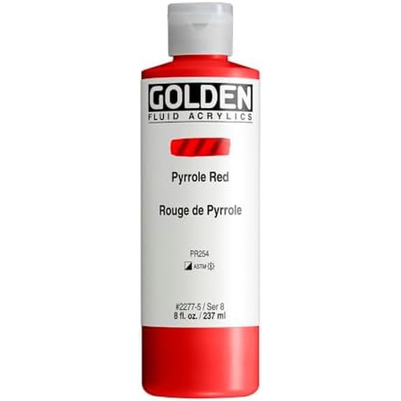 Fluid Acrylics by GOLDEN, Pyrrole Red, 8 fl. oz. Bottle, Professional ...