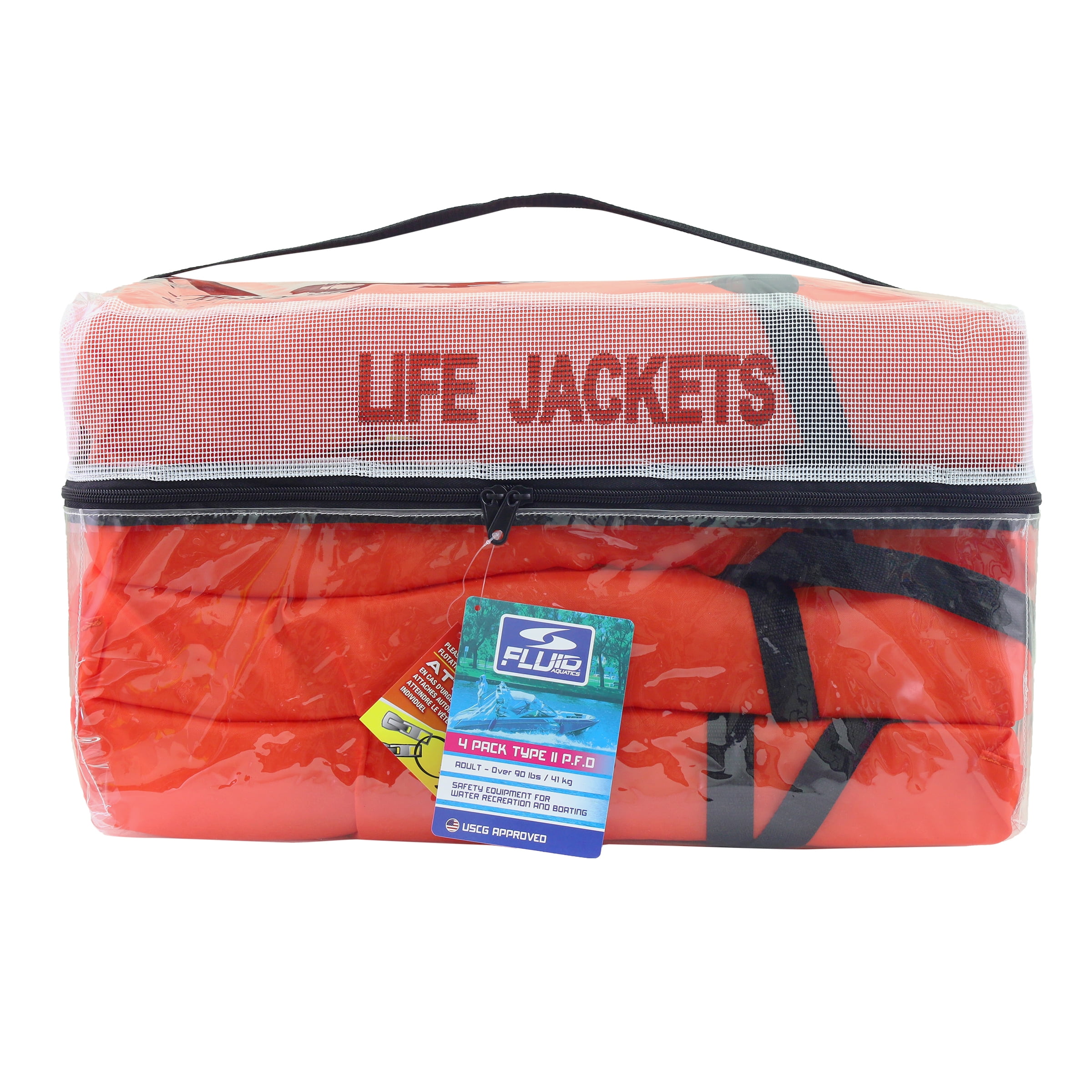 Fluid Adult Type II Life Vest 4 Pack, USCG Approved Unisex Orange PFD ...
