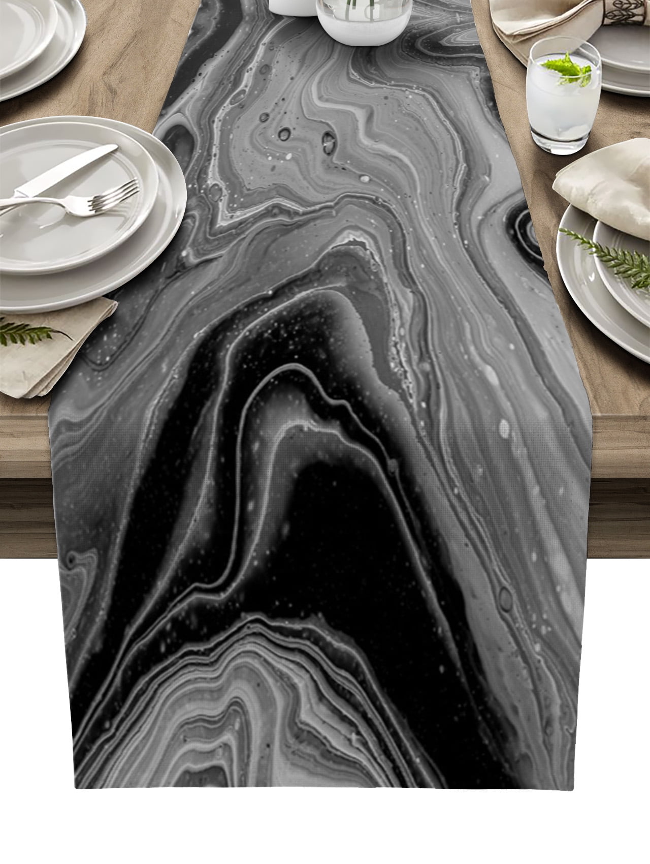 Fluid Art Black And White Table Runner ration Home r Dinner Table ...