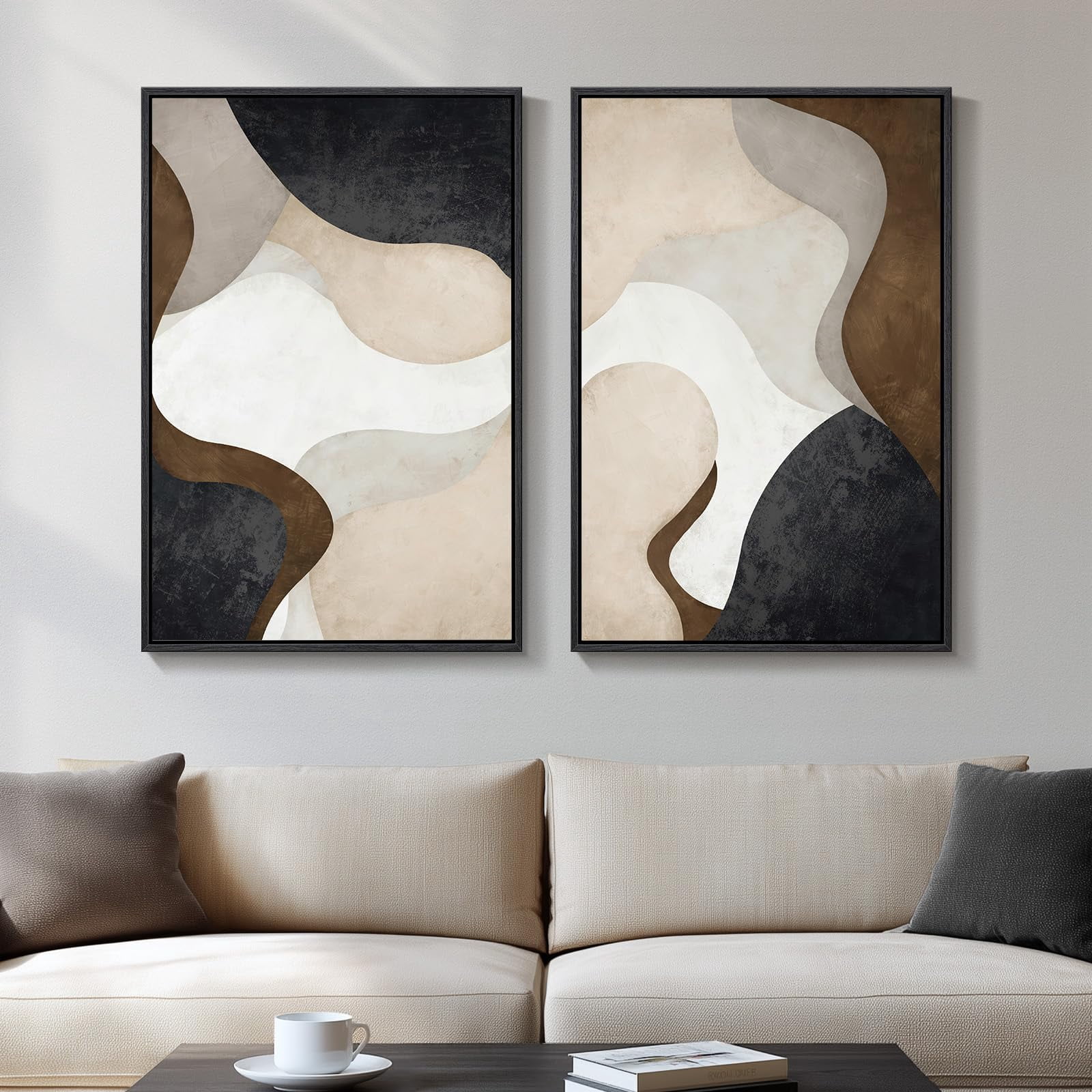 Fluid Shapes 16" W x 24" H x 2Pcs Canvas Art Prints Neutral Abstract ...