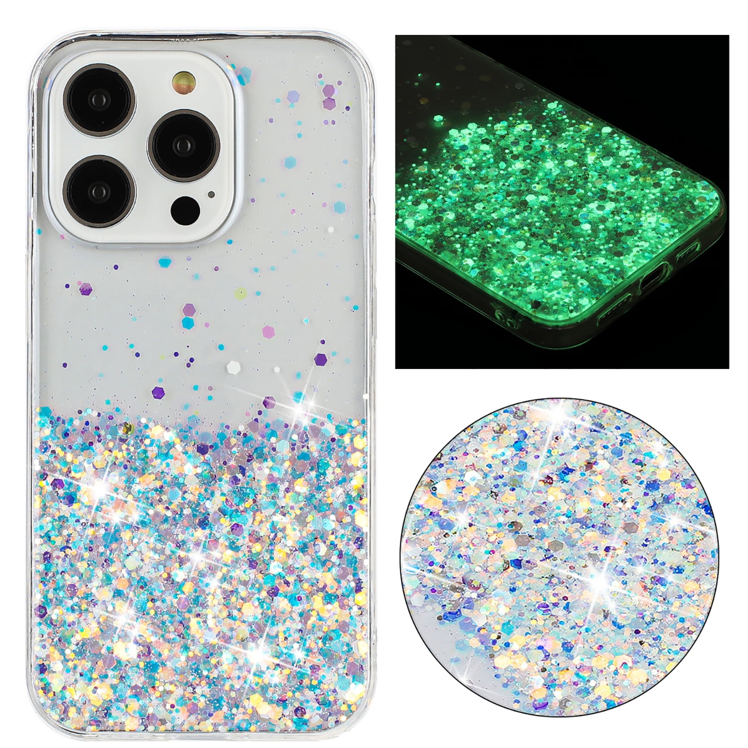 Fluorescent Case for iPhone 15 Pro Max, Luxury Glitter Glow in The ...
