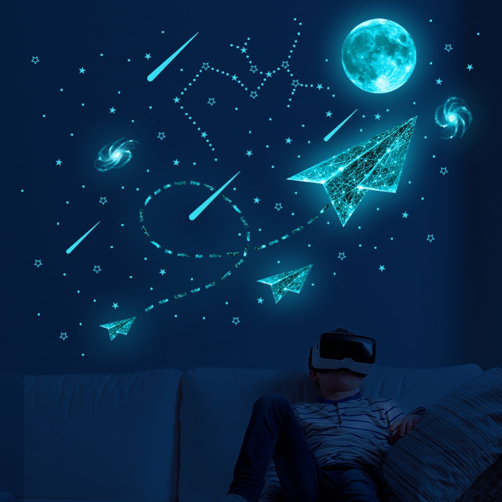 Fluorescent Glow in The Dark Stars Stickers Luminous Glowing Moon Wall ...