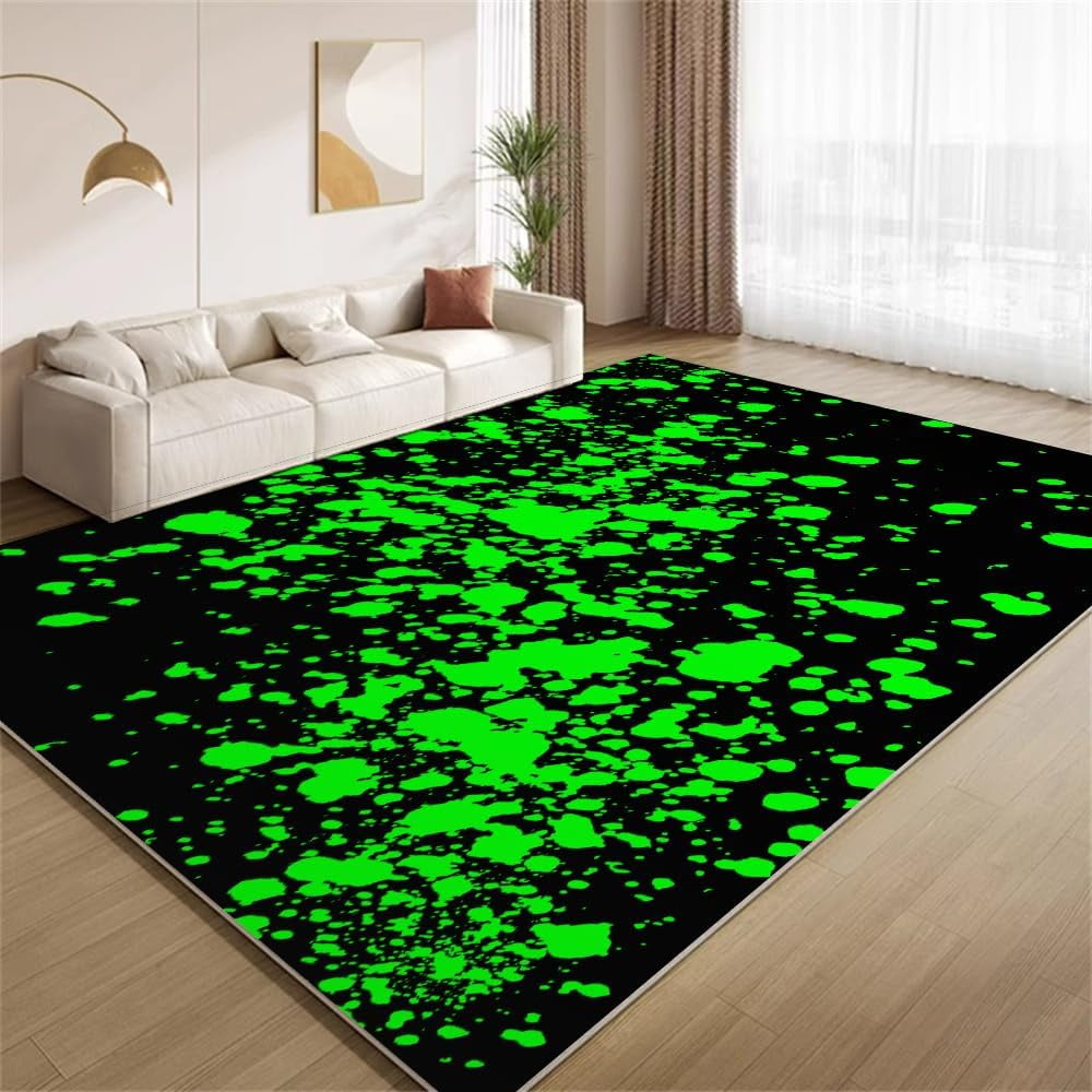 Fluorescent Green Black Rug 4x8ft Area Rugs Green Paint Graffiti Rugs ...