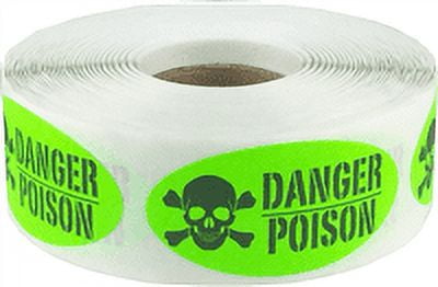 Fluorescent Green Danger - Poison Warning Sticker Labels | 2 x 1" inch ...