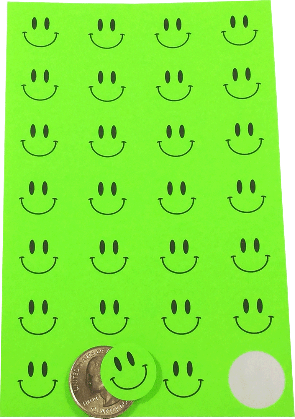 Fluorescent Green Smiley Face Dot Circle Stickers 3/4 Inch Round Labels ...