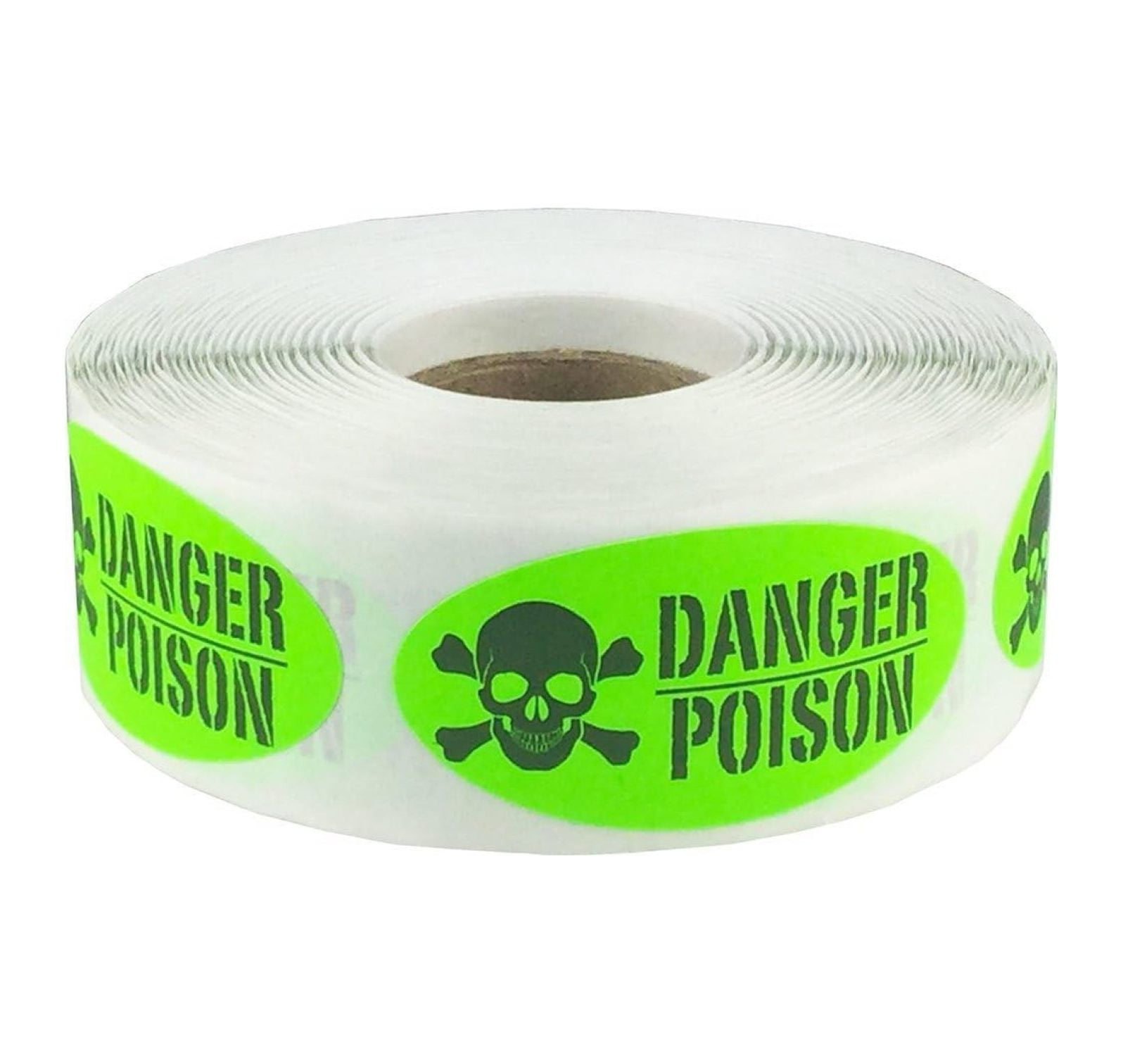 Fluorescent Green with Black Danger Poison Medical Oval Shaped Stickers ...