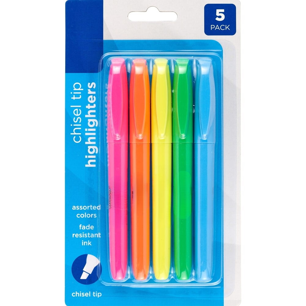 Fluorescent Highlighters, 5 Colors - Walmart.com
