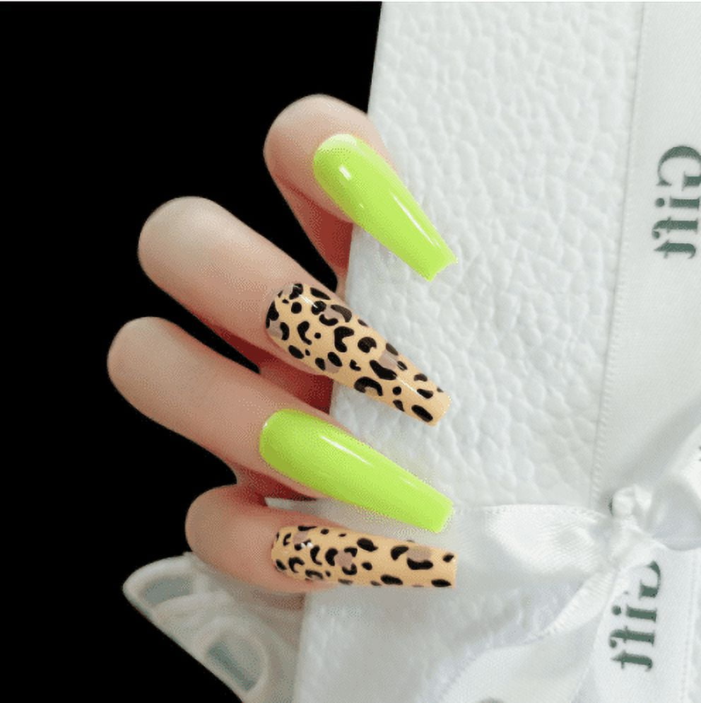 Fluorescent Leopard Press On Nails Fake Nails Different Types Long ...