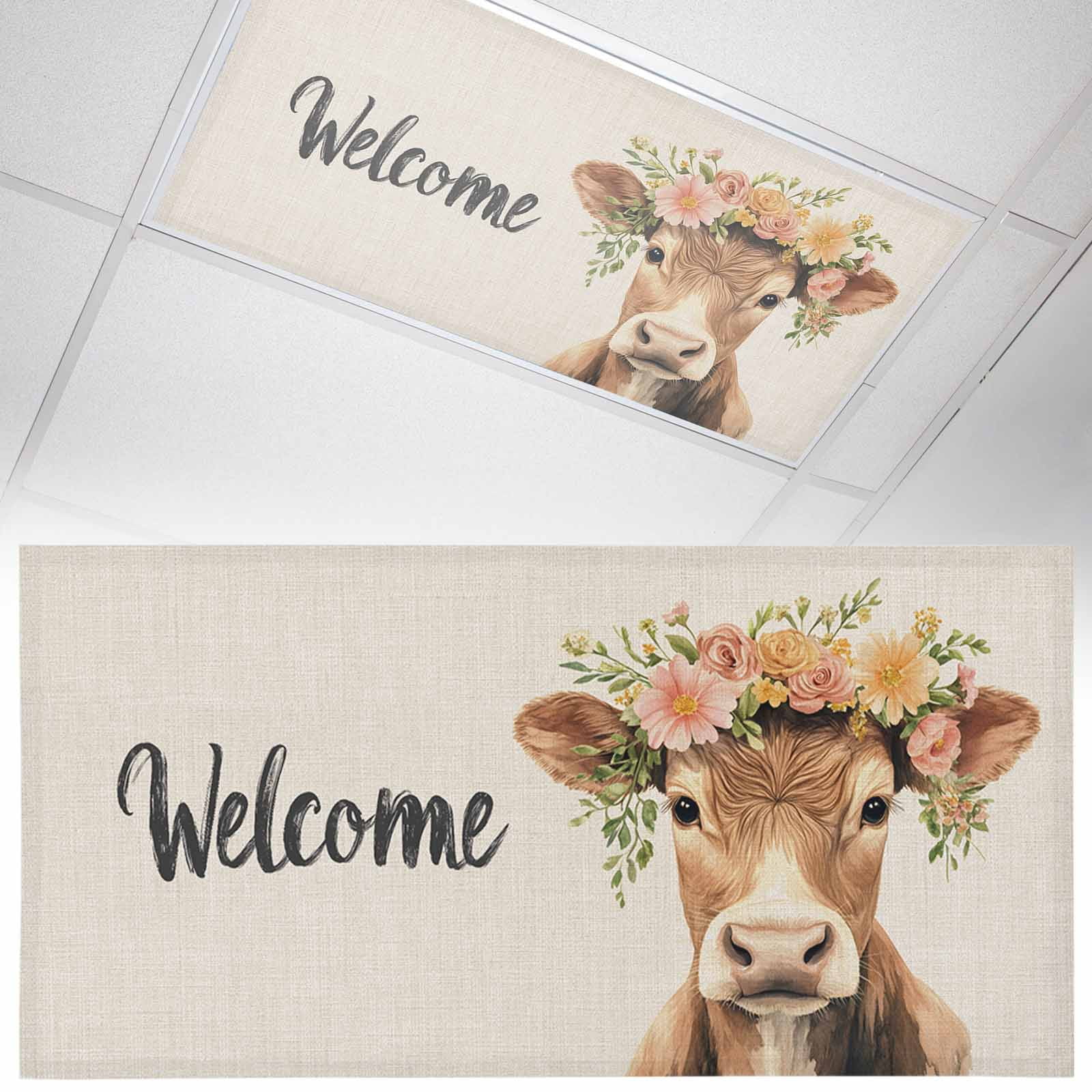 Fluorescent Light Covers 1 Pack 4x2 ft Flower Wreath Cute Bull Ceiling ...