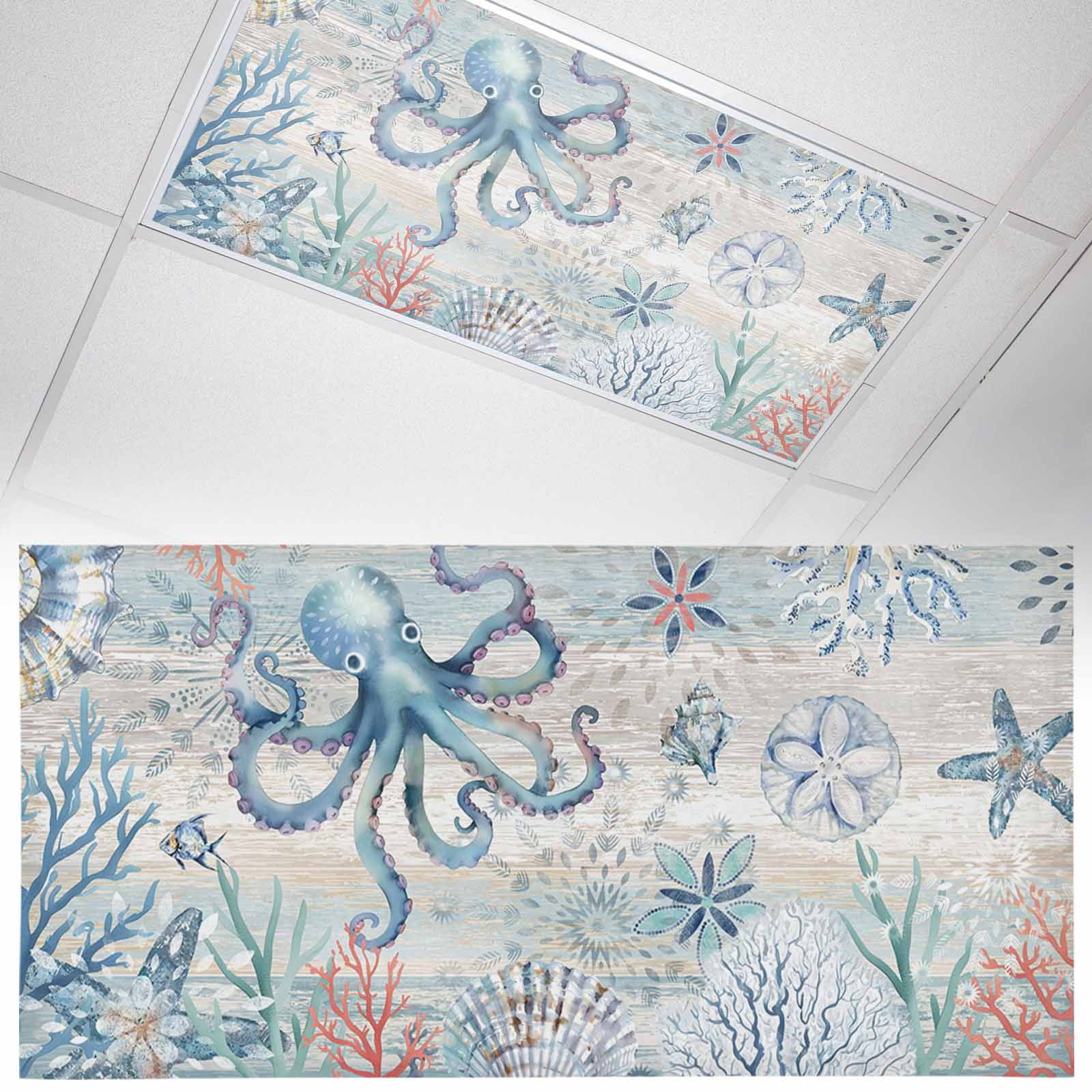 Fluorescent Light Covers 1 Pack 4x2 ft Octopus Coral Starfish Ceiling ...