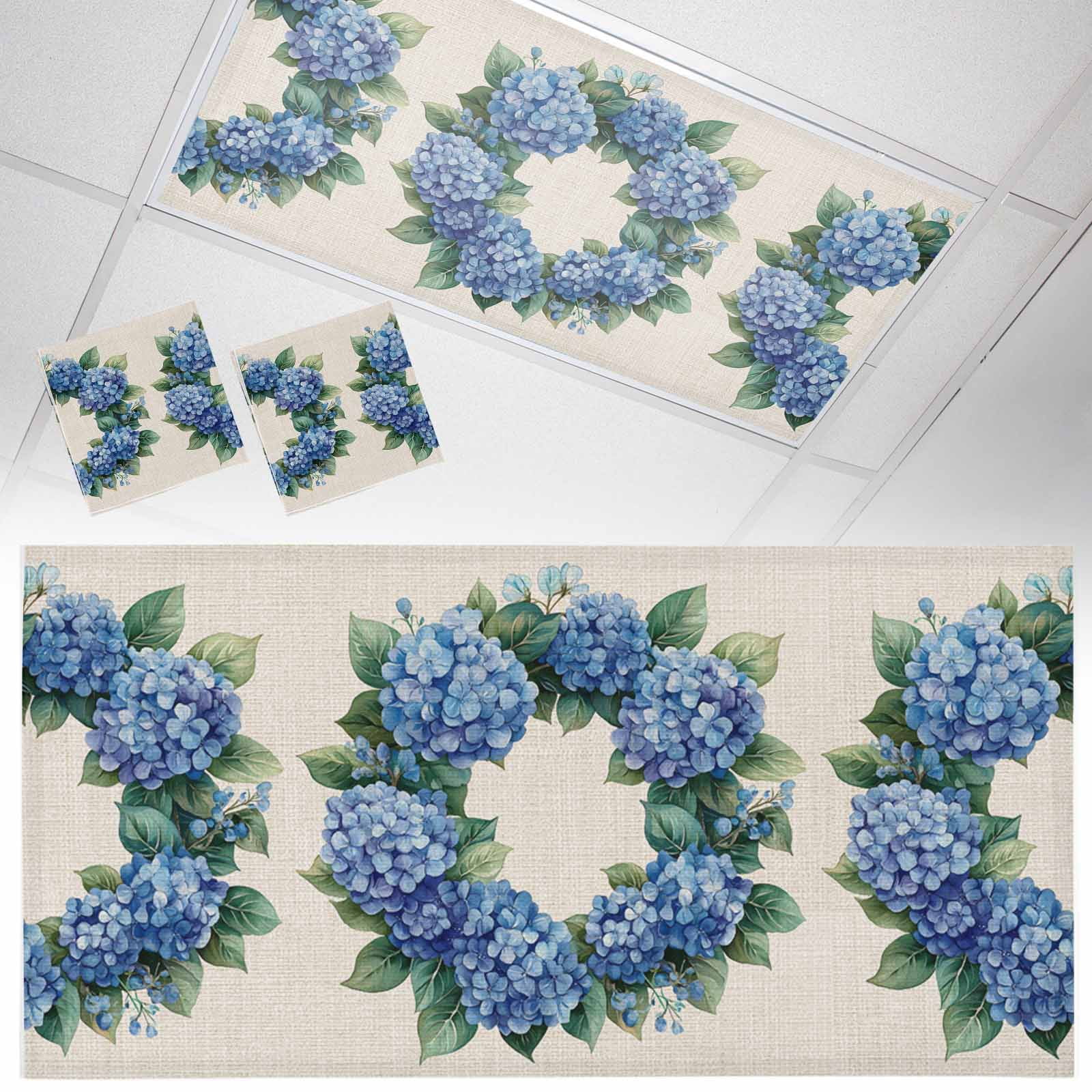 Fluorescent Light Covers 2 Pack 4x2 ft Blue Hydrangea Wreath Ceiling ...