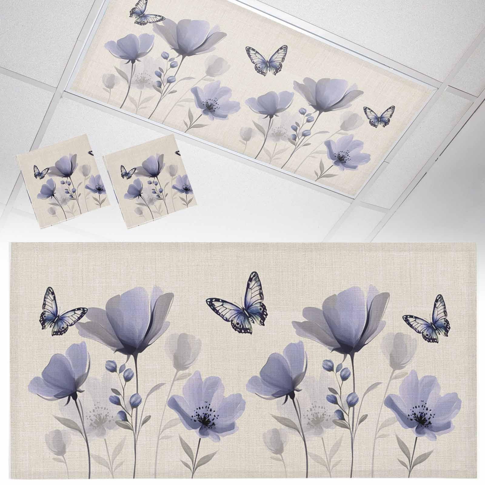 Fluorescent Light Covers 2 Pack 4x2 ft Ombre Purple Flowers Butterfly ...